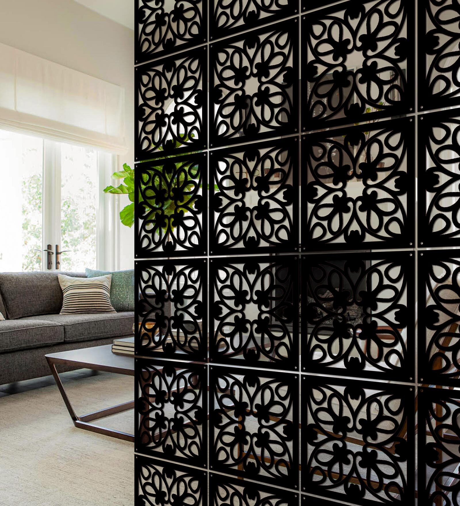 Buy Static Issac (Set Of 10) Black Colour Acrylic Hanging Room Divider ...