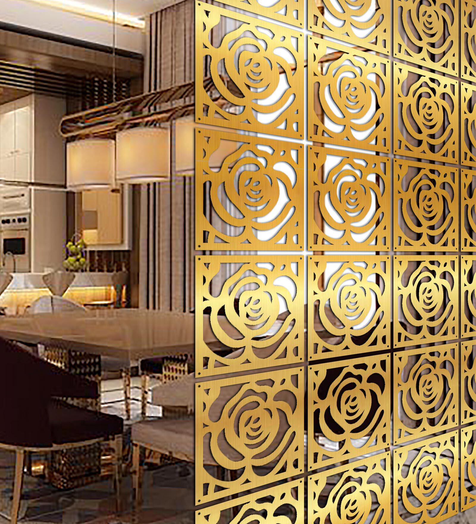 Buy Static Orca (Set Of 10) Gold Colour Acrylic Hanging Room Divider at ...