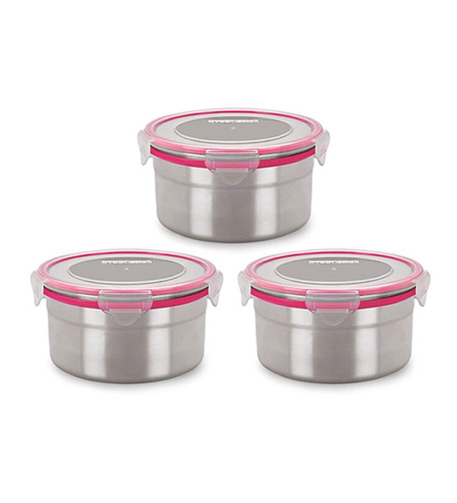 Buy Steel Lock Silver Round 1L Food Lock Lunch Box - Set of 3 by Steel ...