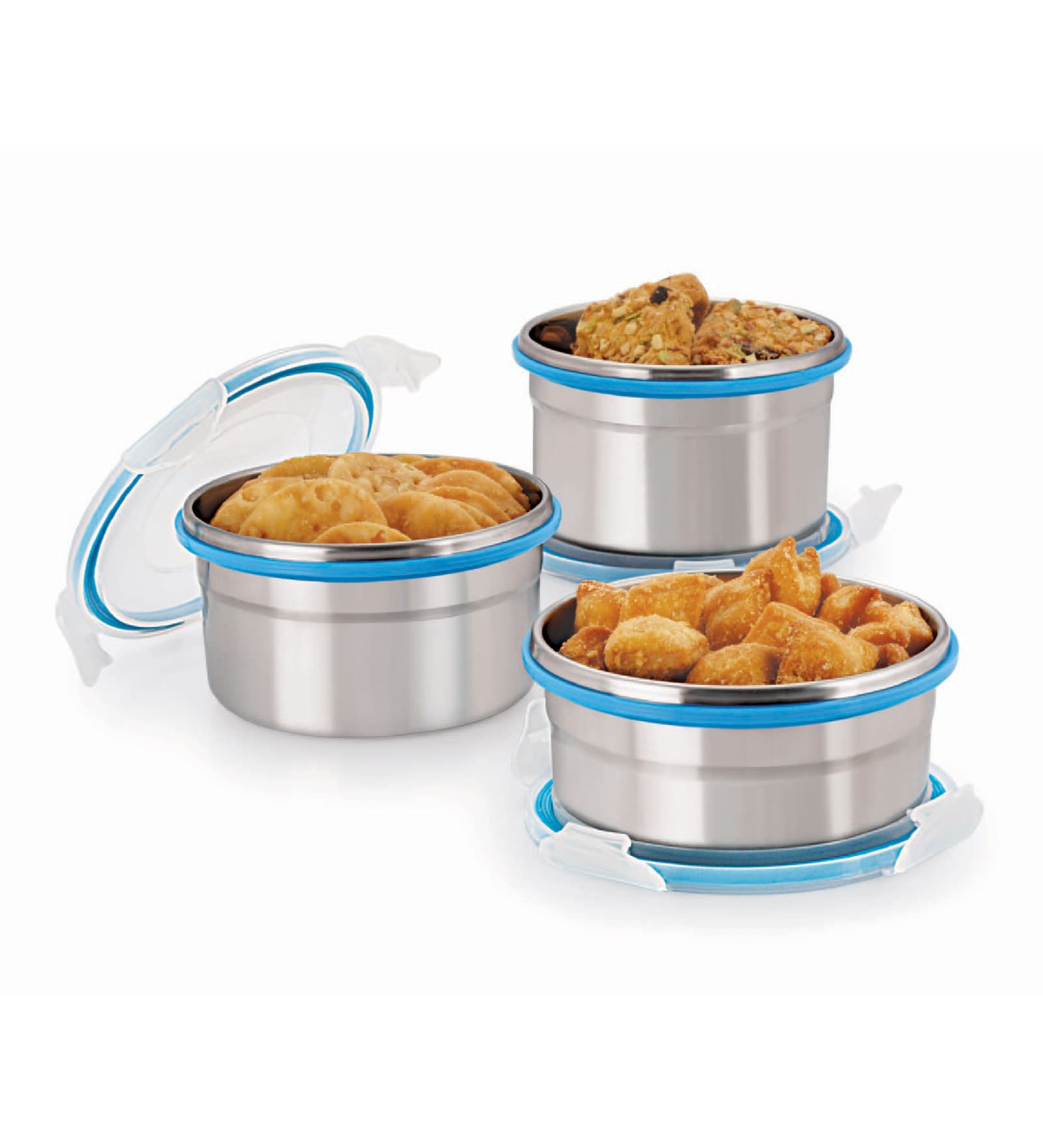 Buy Steel Lock Silver Round Lunch Box Set - Set of 3 at 100% OFF by ...