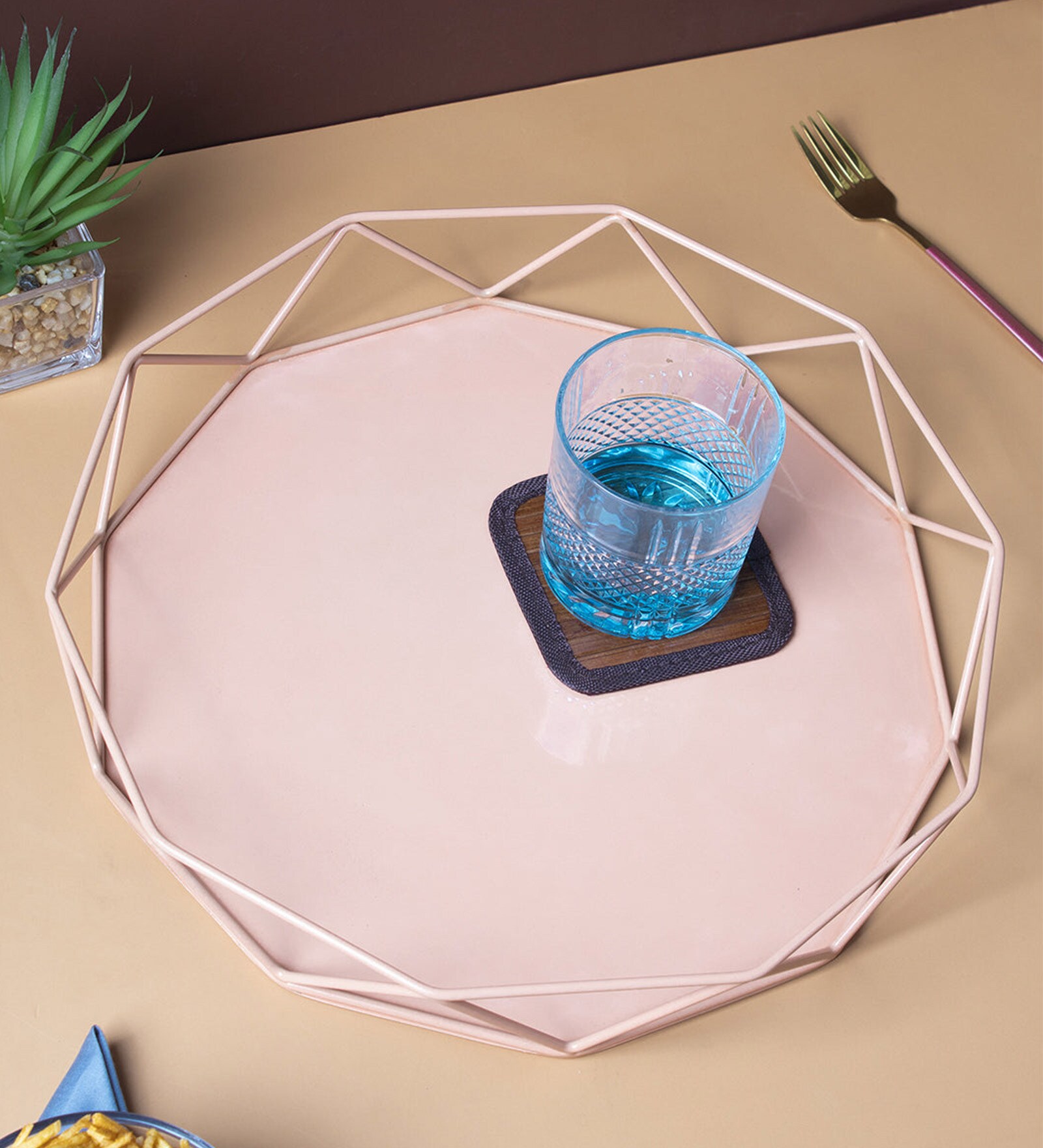 Buy Steel Peach Metal Serving Tray By Market 99 at 65% OFF by Market 99 ...