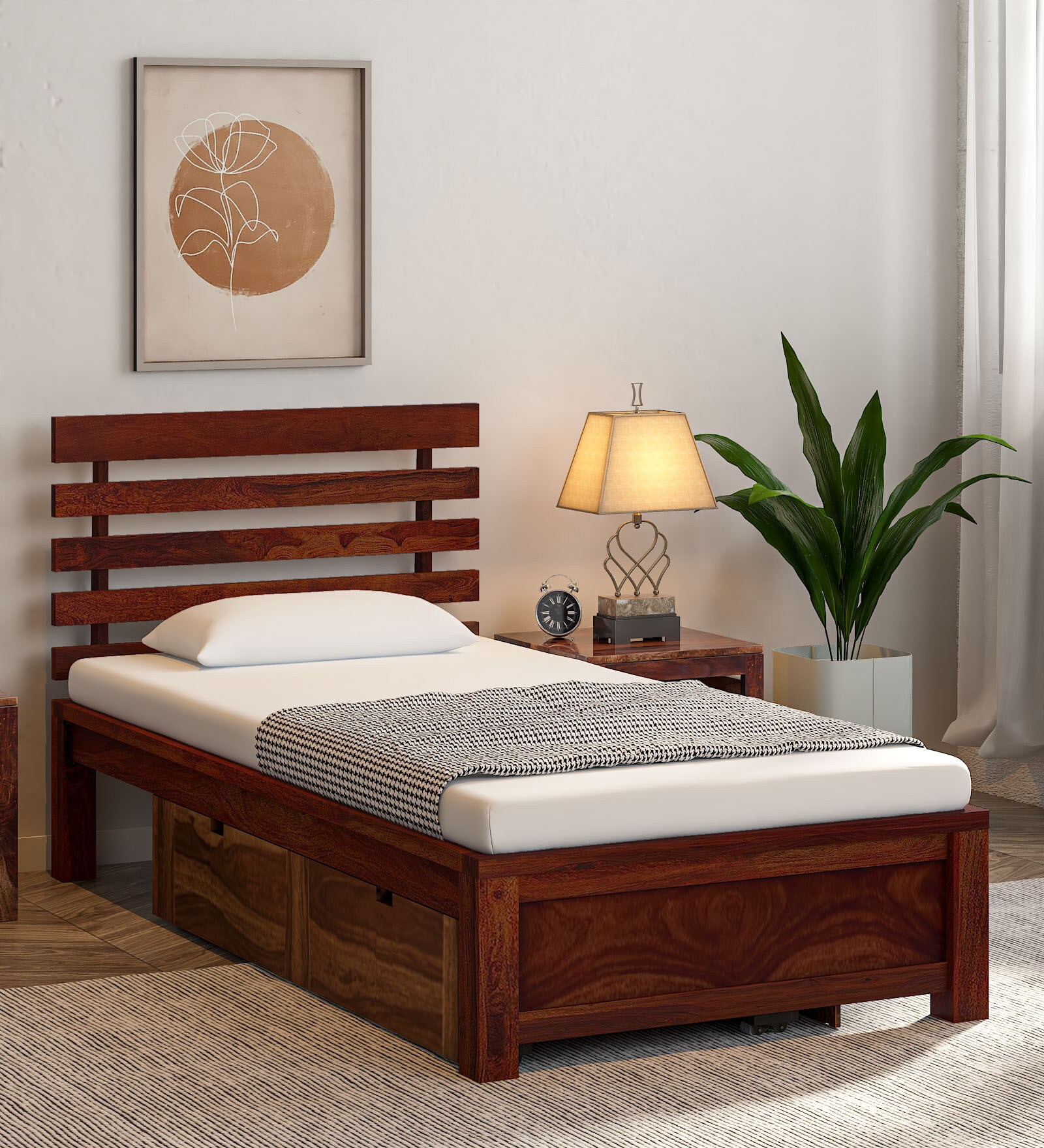 Buy Stigen Sheesham Wood Single Bed With Drawer Storage In Scratch ...