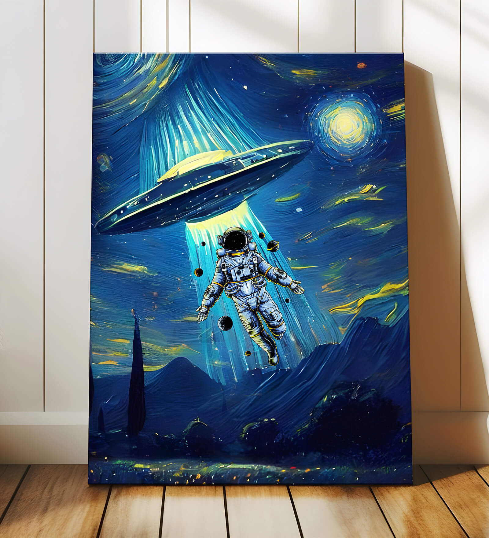 Buy Stretched Canvas painting Astronaut UFO Space Graffiti Wall Art ...
