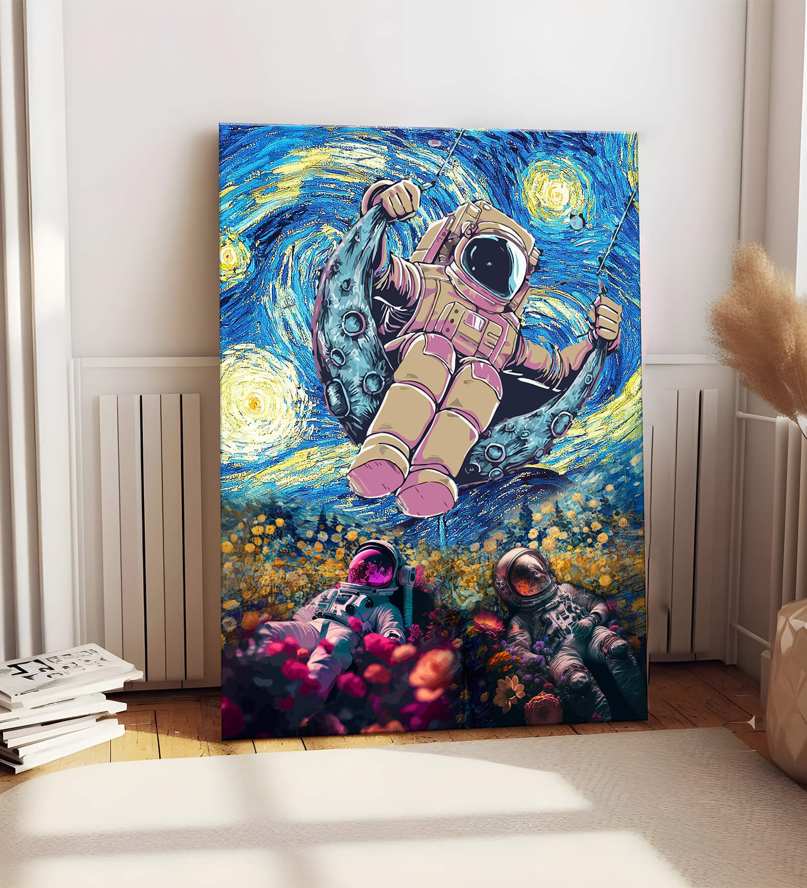 Buy Stretched Canvas painting Three Space Astronauts Graffiti Wall Art ...