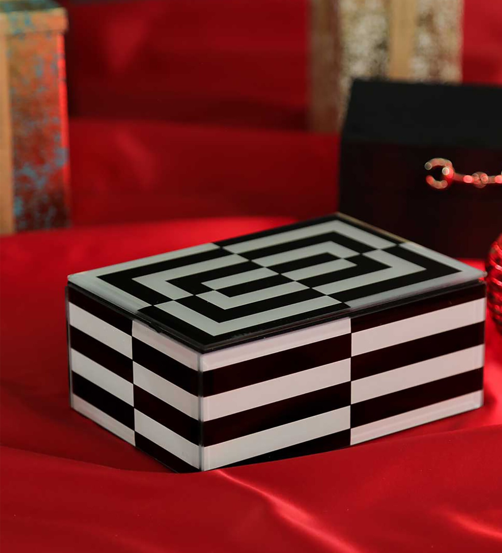 Buy Striped Black Engineered Wood & Glass Decorative Box at 20% OFF by ...