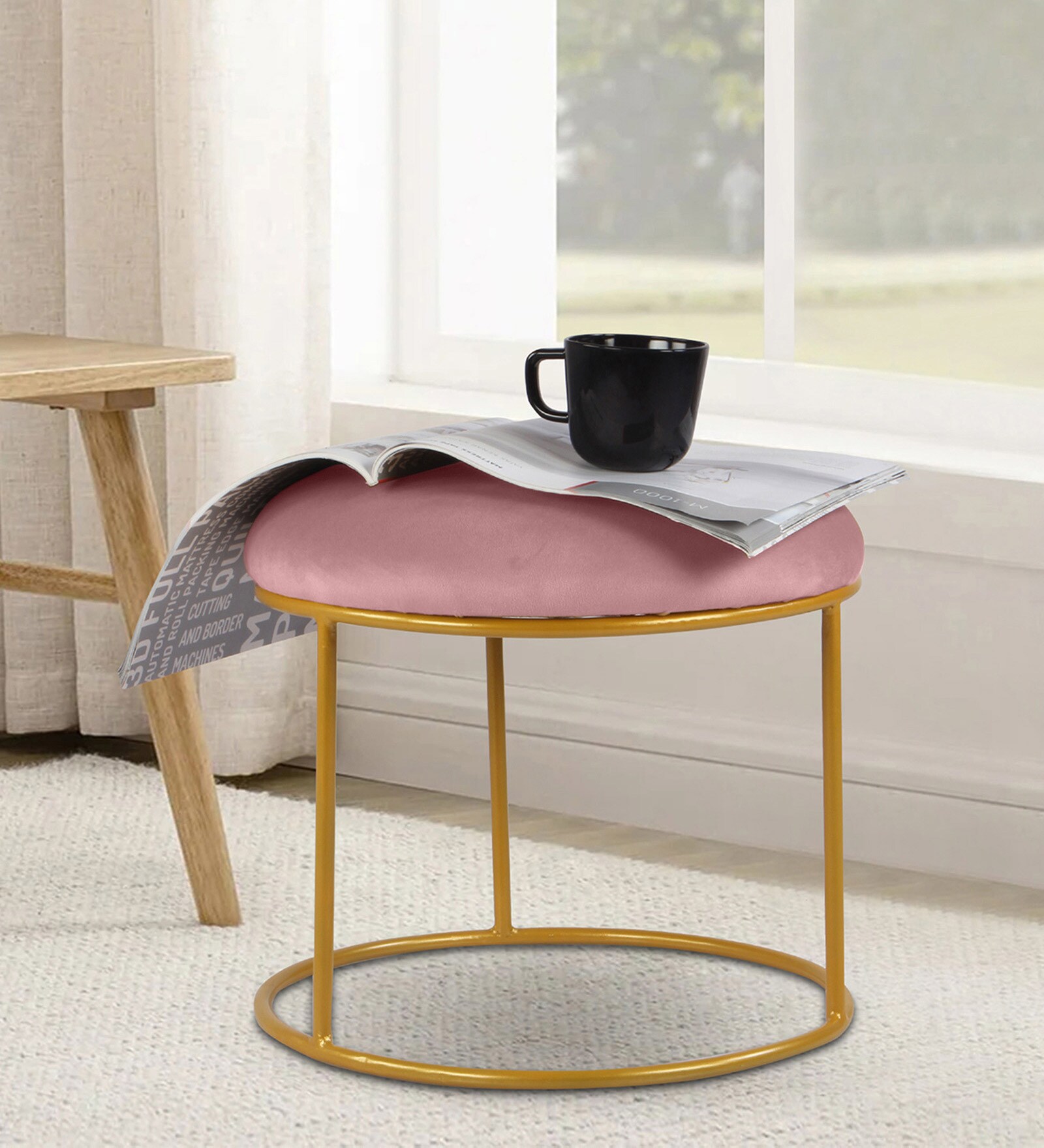 Buy Strois Velvet Fabric Ottoman Pink Colour at 50% OFF by Primrose ...