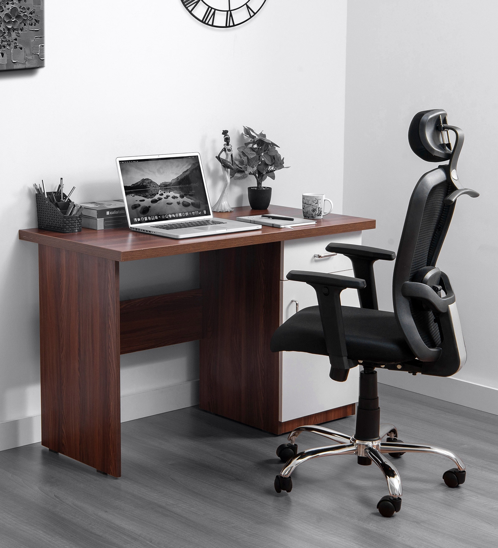 Buy Strongman Writing Table in Brown & White Finish with Chair at 100% ...