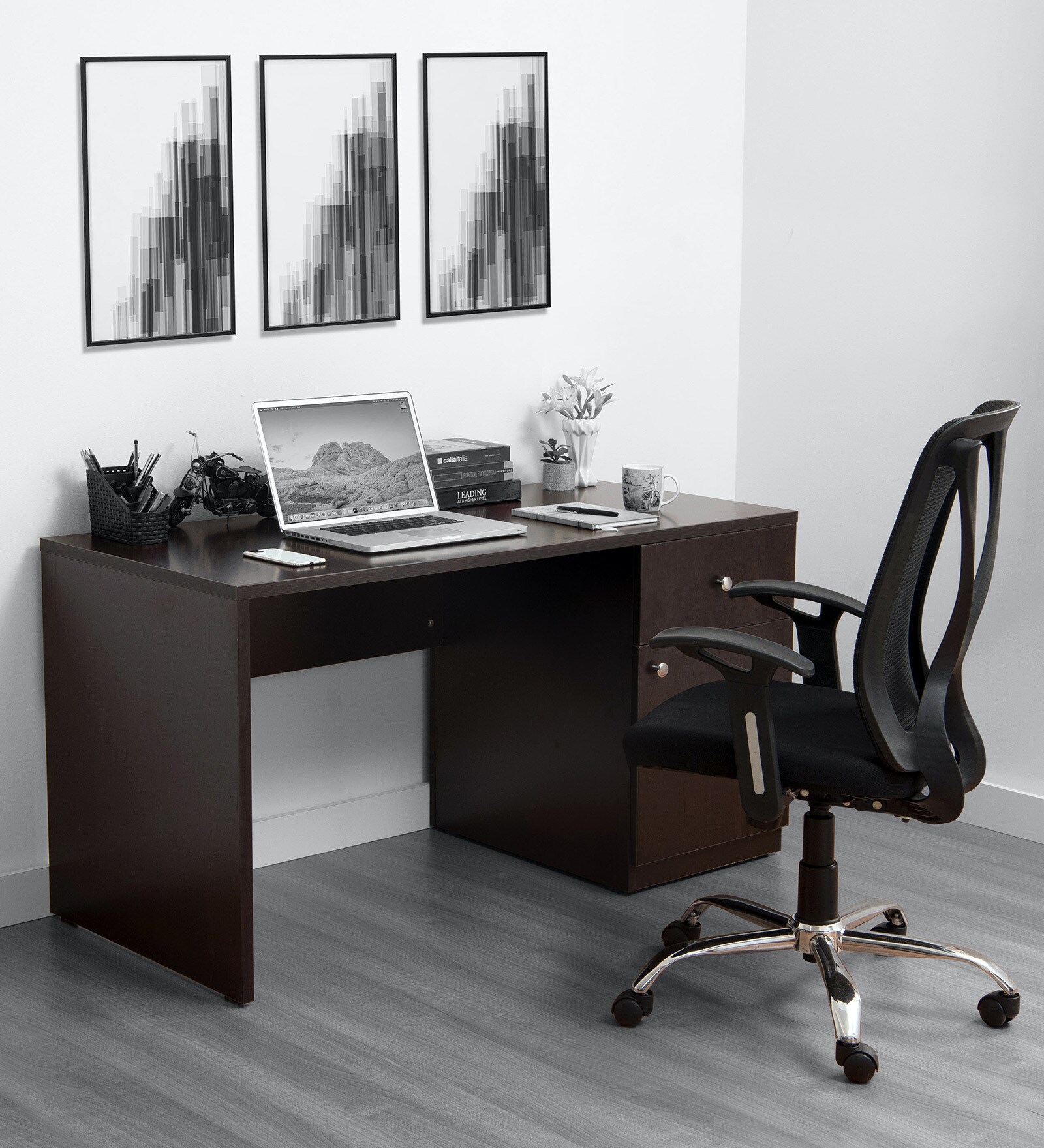 Buy Strongman Premium Desk And Atrium High Back Chair (Combo) In Brown ...