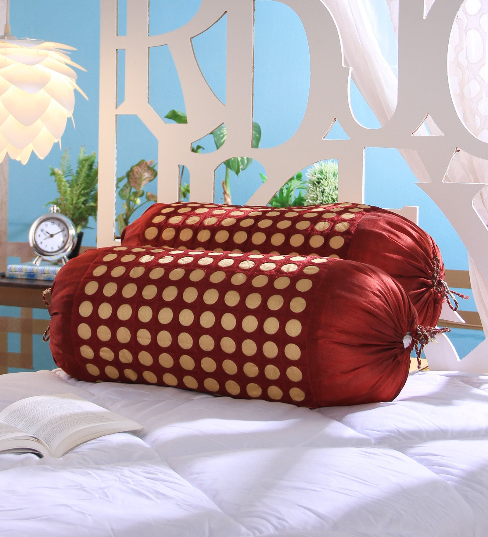 Buy Maroon Dupion Silk 16 x 30 Inch Bolster Covers-Set of 2 by Stybuzz ...