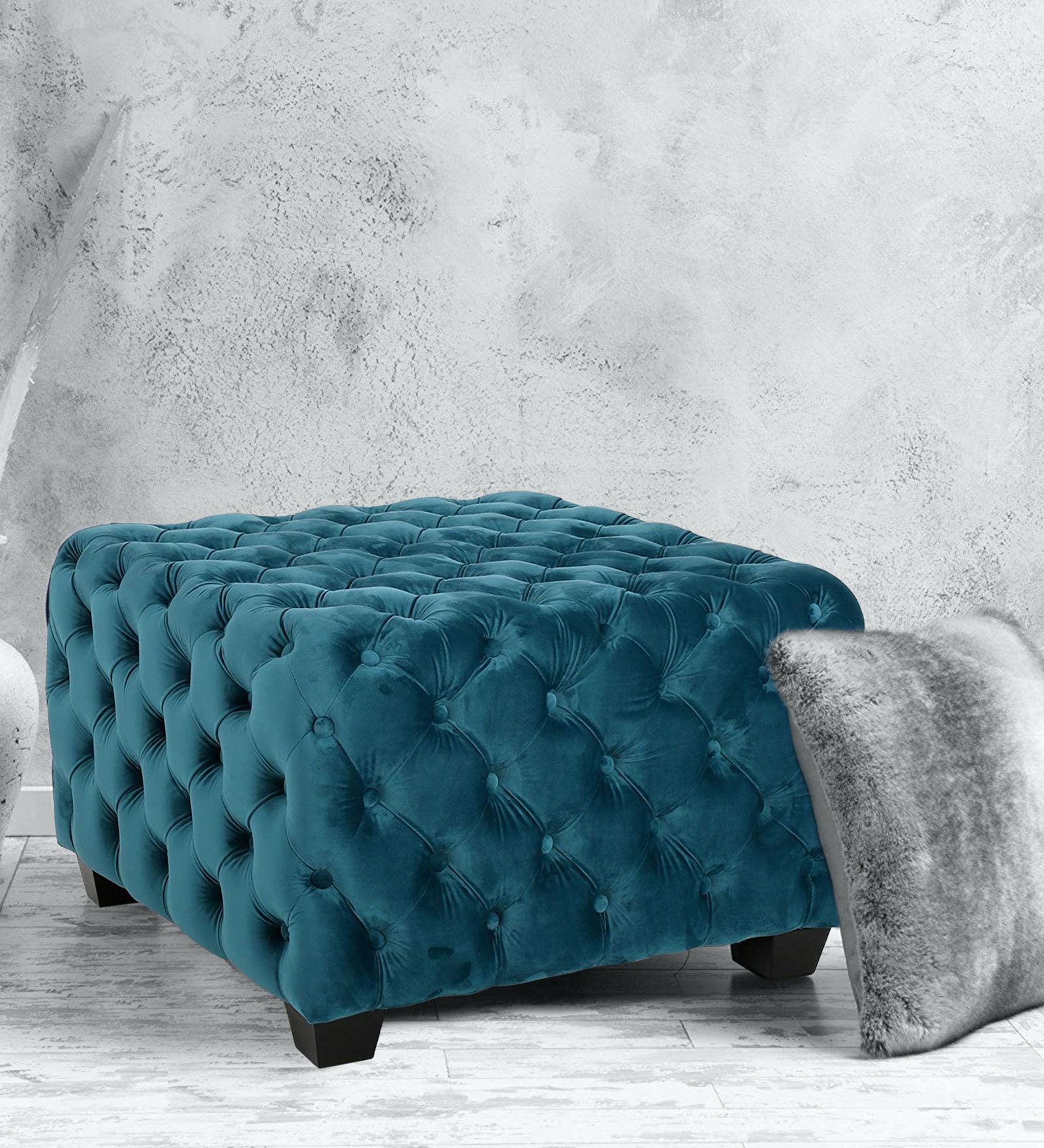 Buy Stylish Tufted Square Shaped Ottoman in Dark Teal Colour at 48% OFF ...
