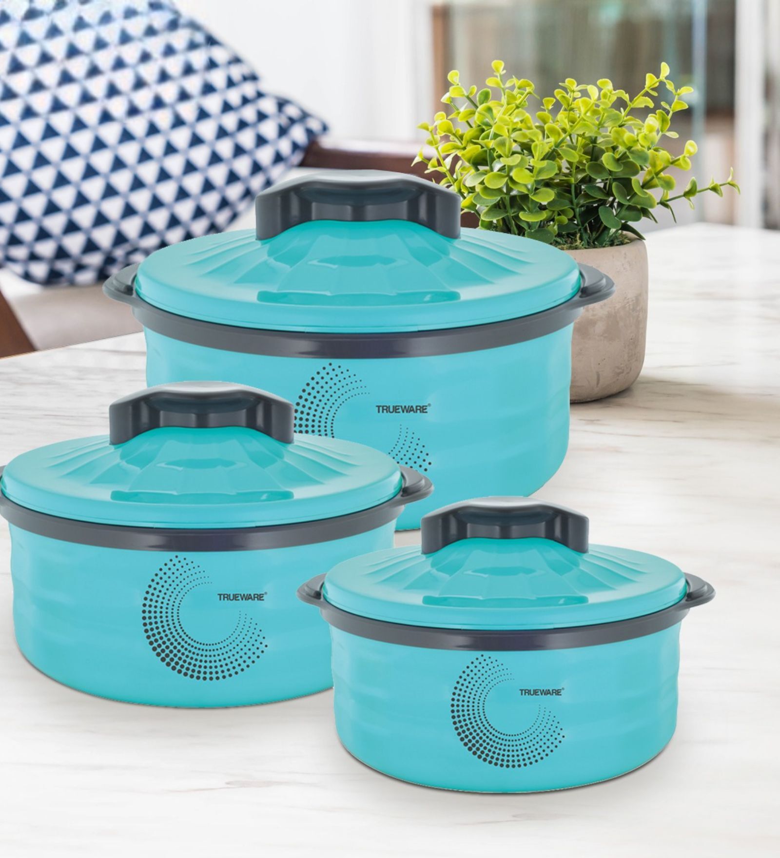 Buy Stylus Blue Plastic & Steel Thermoware Casserole (Set of 3) at 28% ...