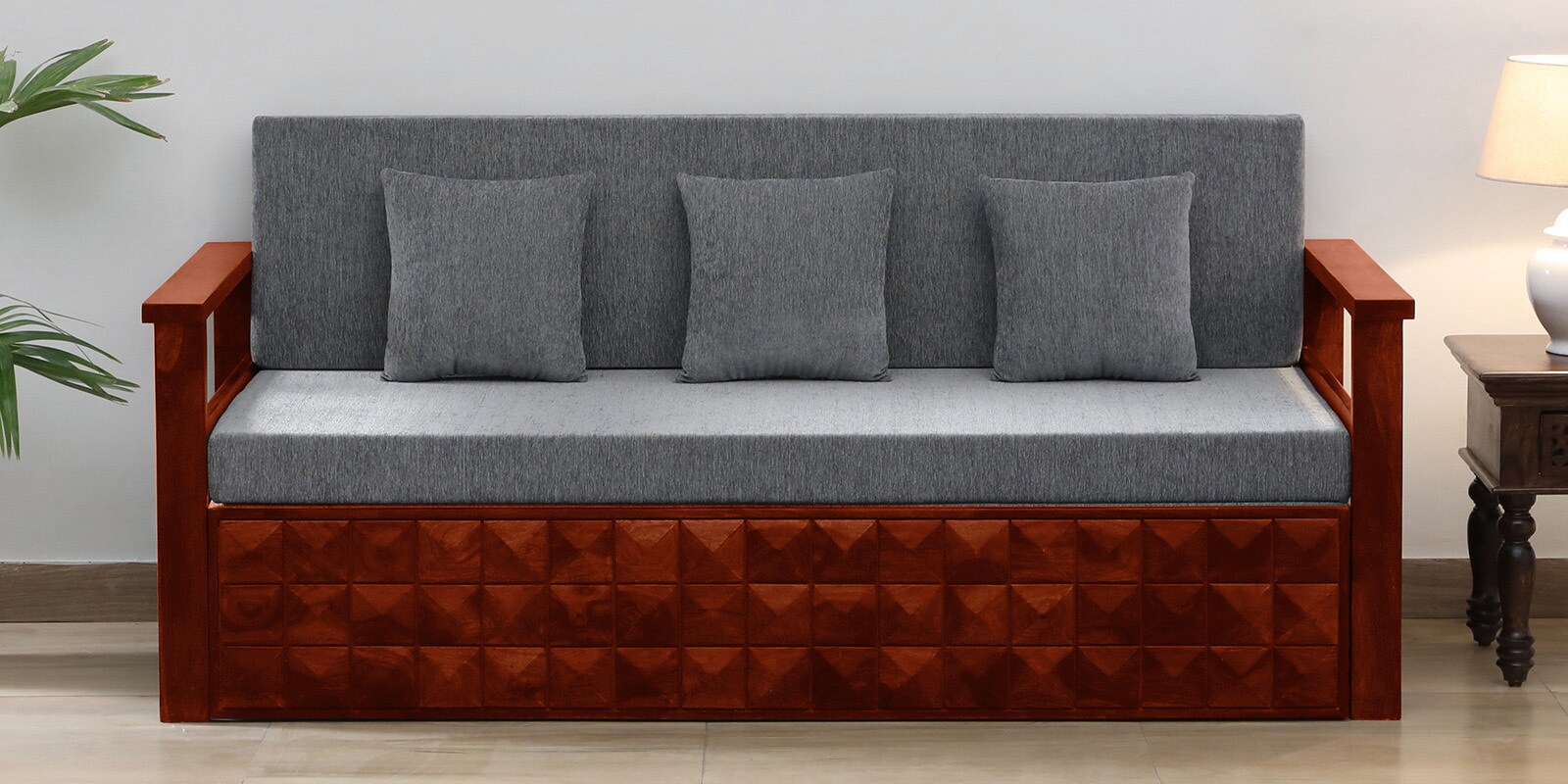 Buy Strasbourg Sheesham Wood Pull Out 3 Seater Sofa Cum Bed In Honey ...