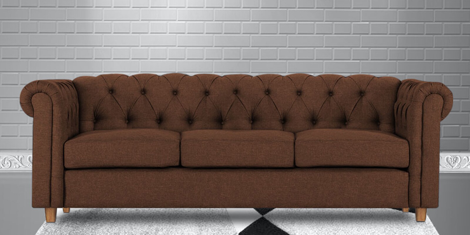 Buy Strathford Fabric 3 Seater Sofa in Brown Colour at 18% OFF by Adorn ...