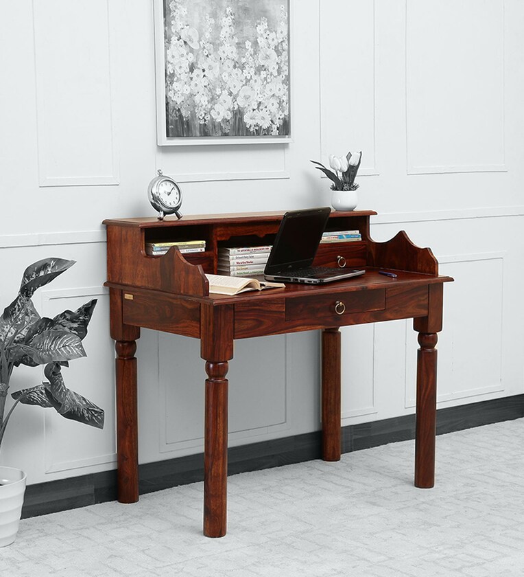 Buy Amigo Sheesham Wood Writing Table In Honey Oak Finish By Mudramark ...