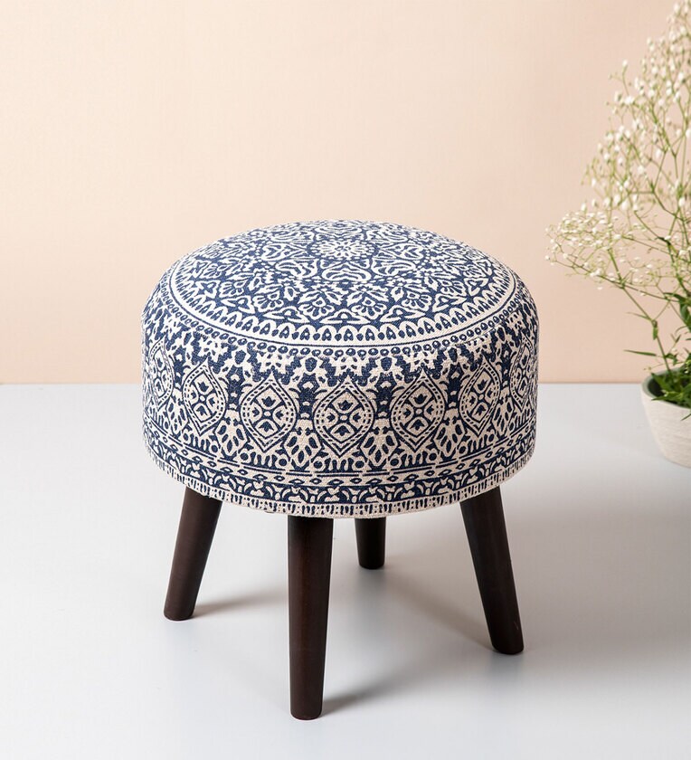 Buy Fremont Fabric Seating Stool in Blue Colour by NestRoots Online ...