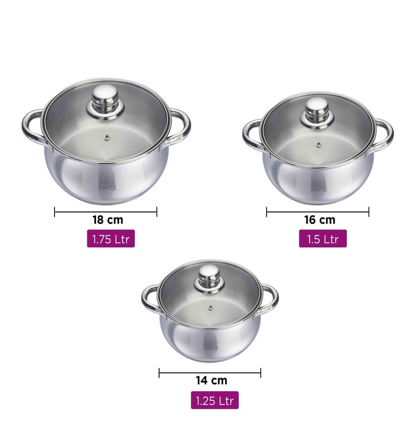 Buy Stainless Steel 3 Pcs Casserole Set By Maple Online - Casseroles ...