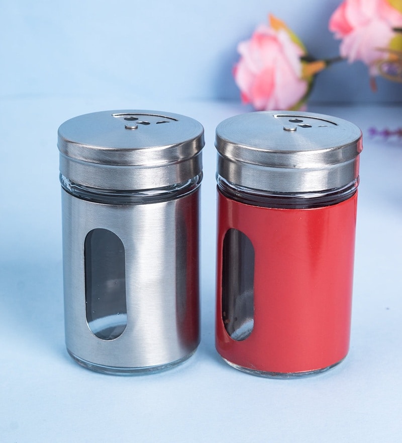 Buy Stainless Steel Red Salt & Pepper Shaker Set Of 2 By Market 99 ...