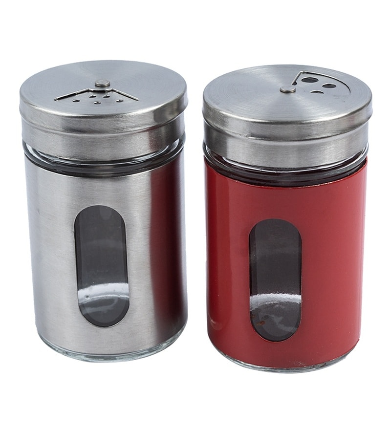 Buy Stainless Steel Red Salt & Pepper Shaker Set Of 2 By Market 99 ...