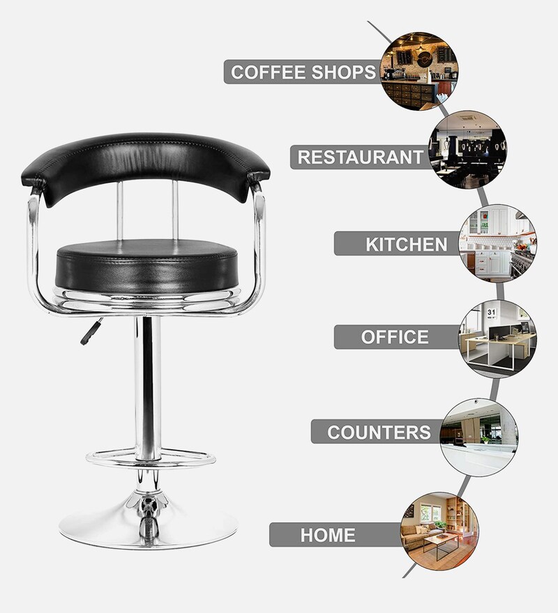 Buy Stanley Leatherette Bar Stool In Black Colour Online - Contemporary ...