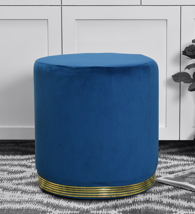 Buy Stripe Pouffe In Blue Colour By Riance Creations Online - Solid ...