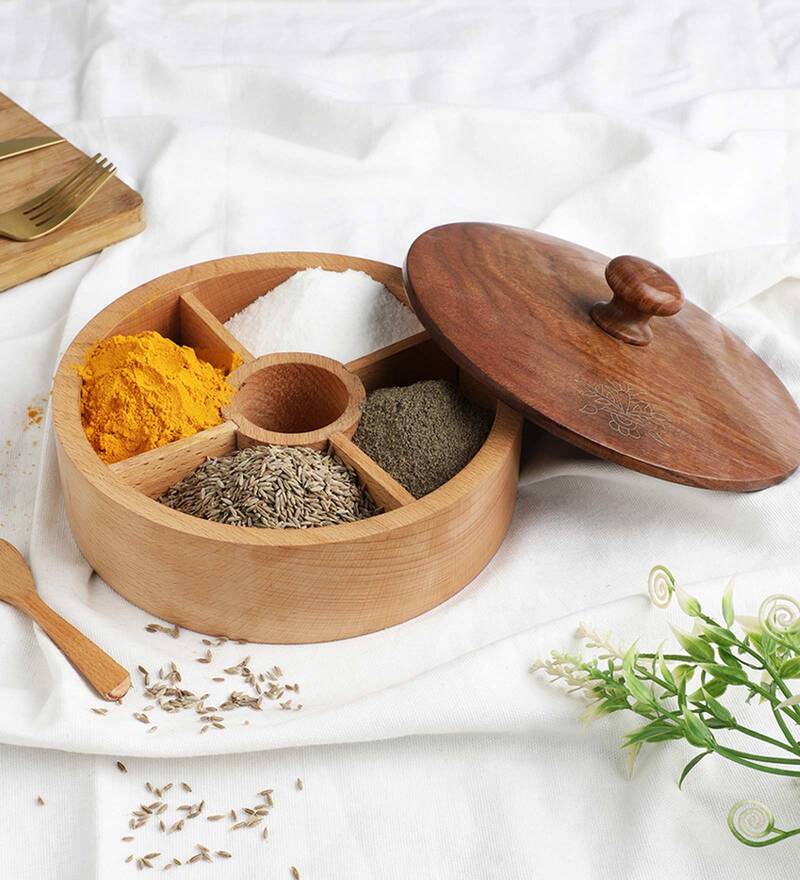 Buy StyleWood 50ml Brown Colour Sheesham Wood Spice Box by Vareesha ...