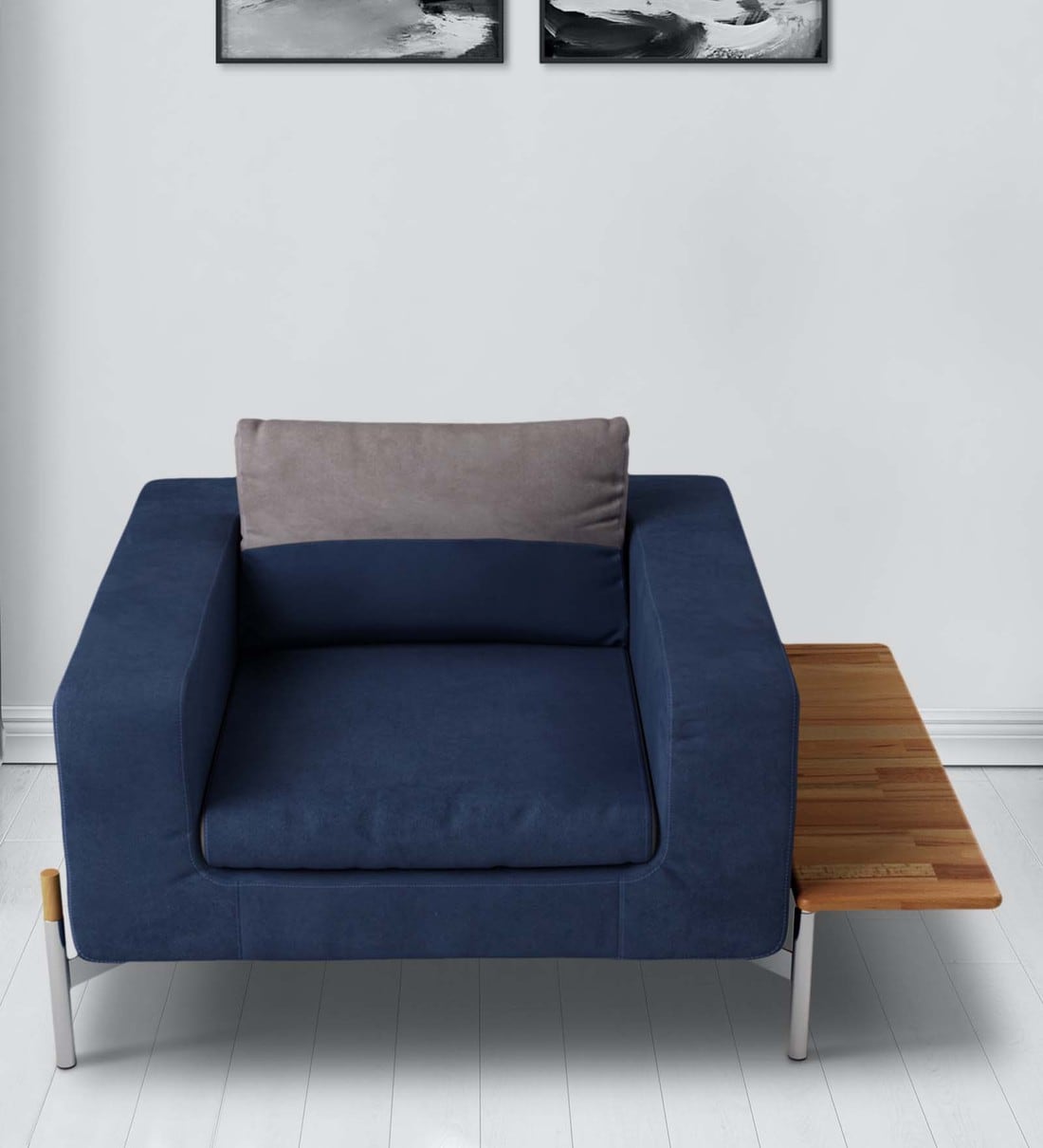 Buy Suit 1 Seater Sofa with Fixed End Table in Navy Blue Colour by ...