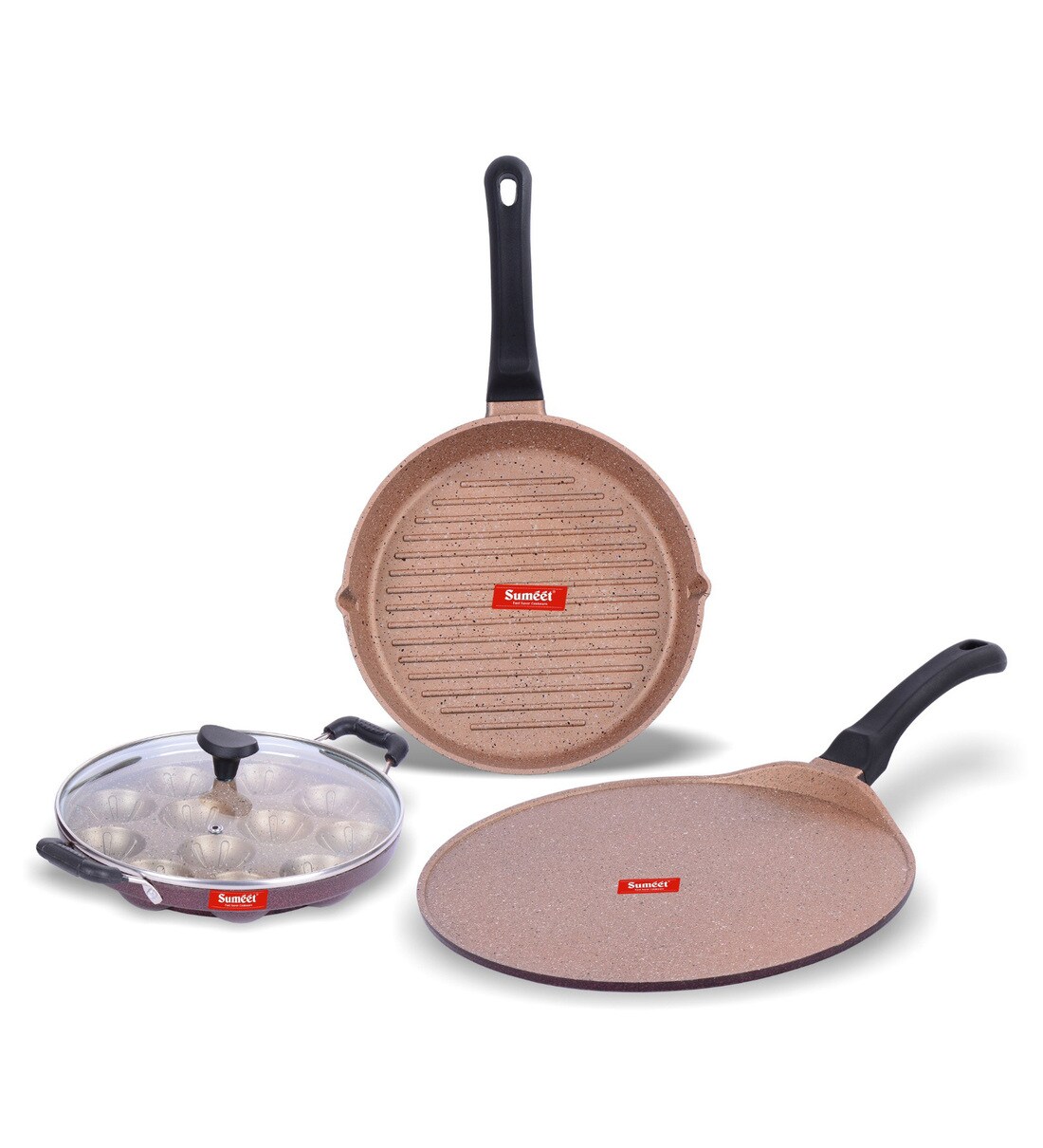 Buy Aluminium Non-stick Granite Finish Cookware -Set of 3 with 1 Glass ...