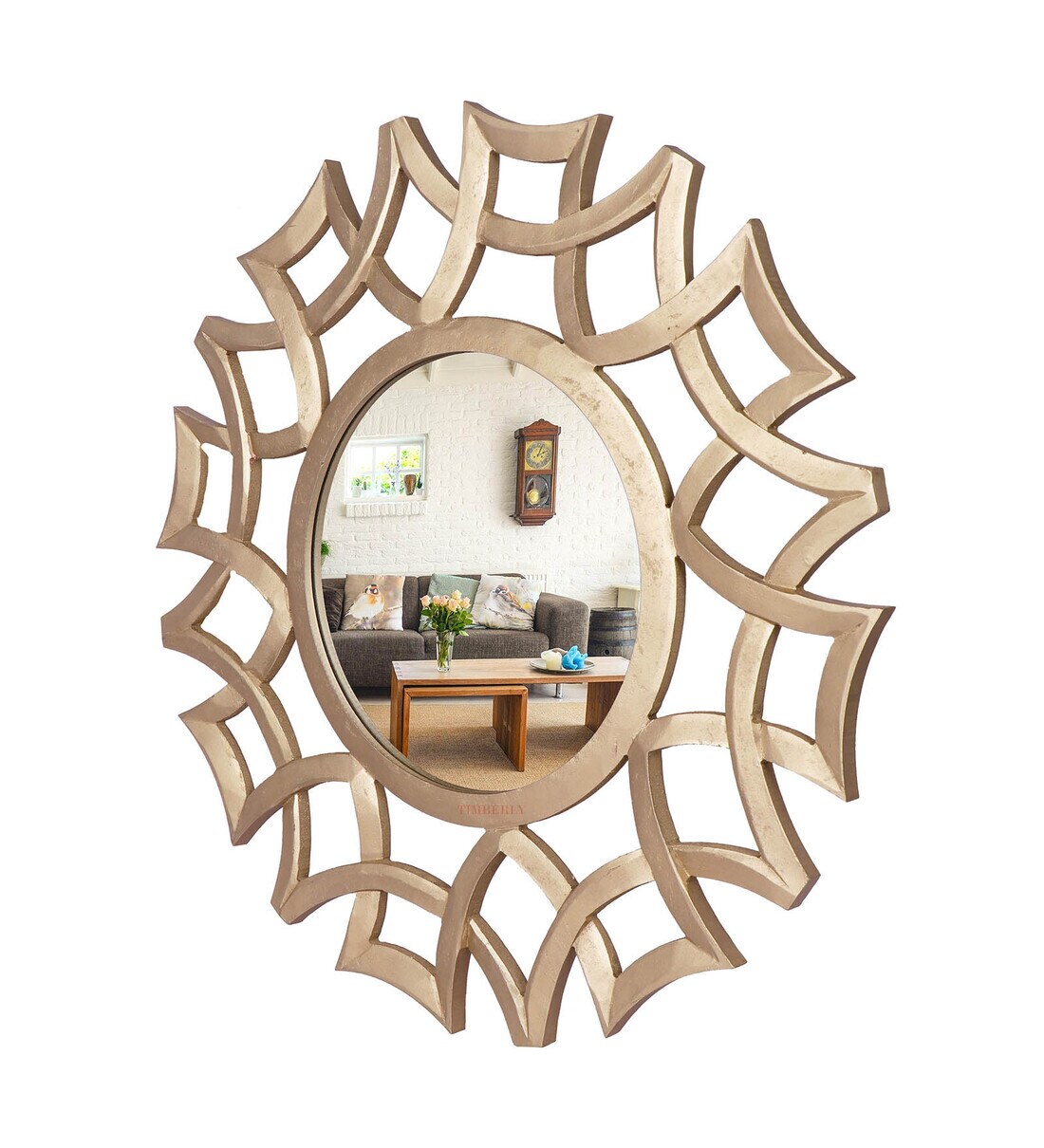 Buy Sunburst MDF Wall Mirror in Gold Colour by Timberly Online ...
