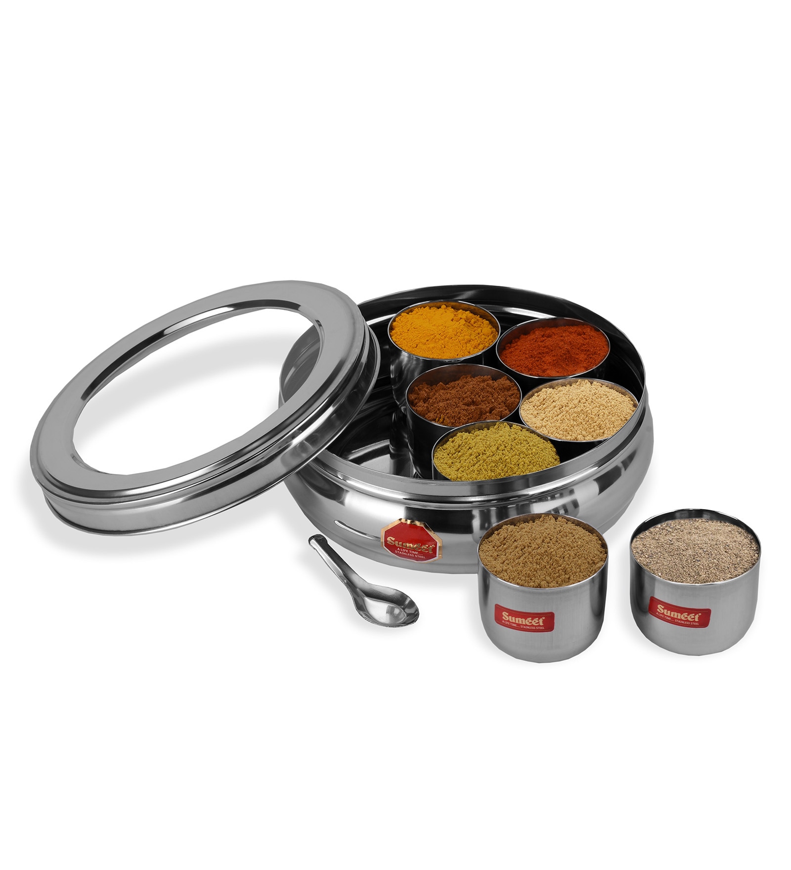 Buy 2Ltr Stainless Steel Spice Box With 9 Containers With 1 Spoon at 45 ...
