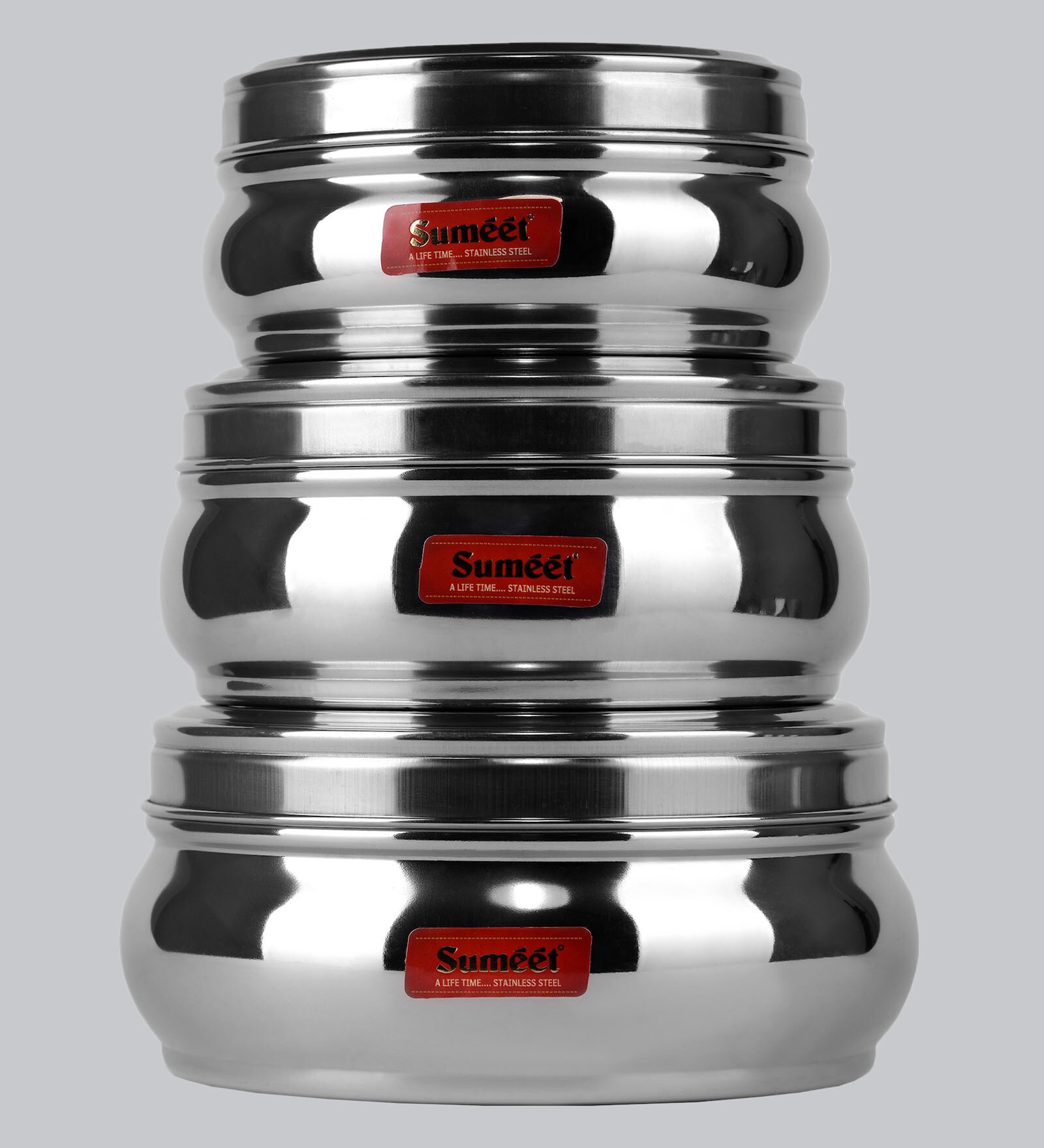 Buy Stainless Steel Round Set Of 3 Container With Lid at 43% OFF by ...