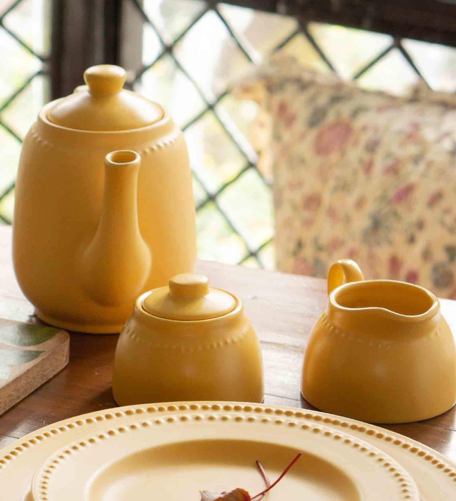 Buy Sunflower Yellow Ceramic (Set of 3) Teaware Set at 11% OFF by ...