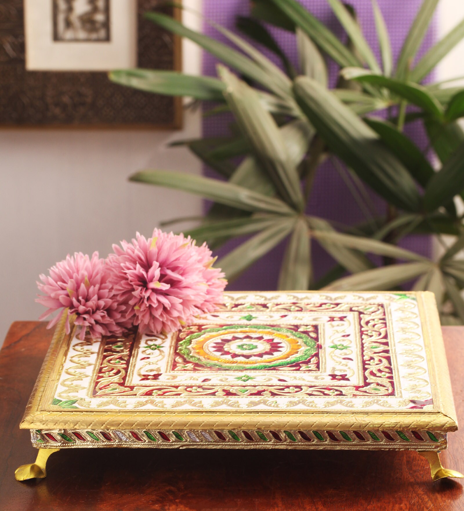 Buy Multicolor Wooden Meenakari Puja Chowki by Suriti Online - Chowkies ...