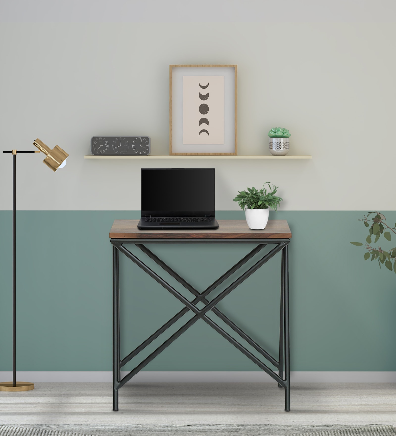 Buy Svetly Metal Study Table With Wooden Top In Provincial Teak Finish ...