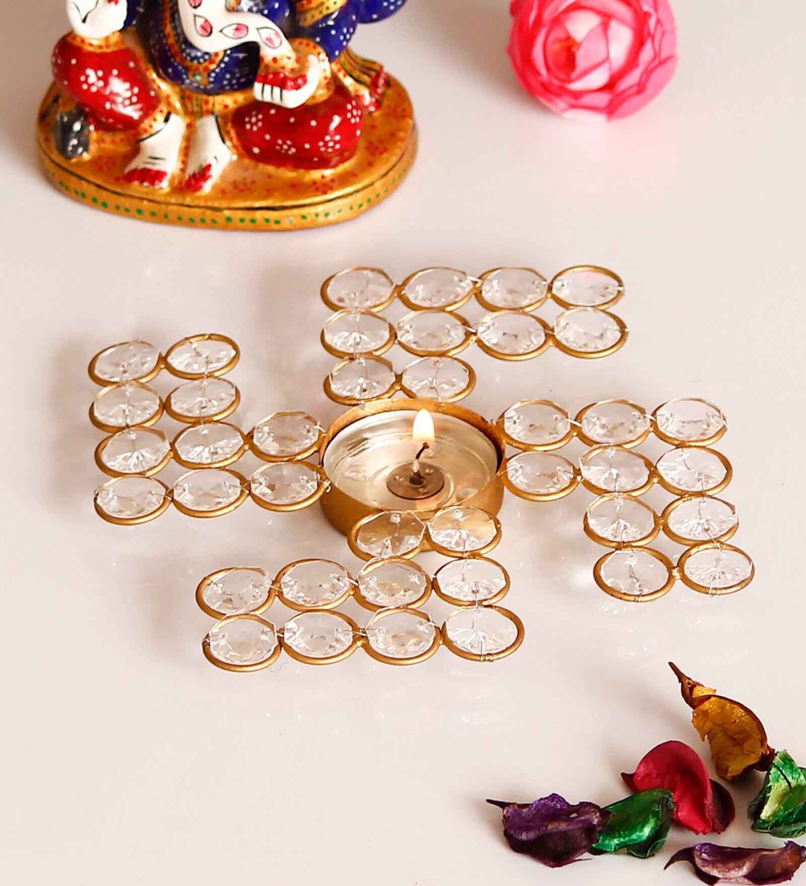 Buy Swastik Symbol White Crystal Table Tea Light Holder at 30% OFF by ...