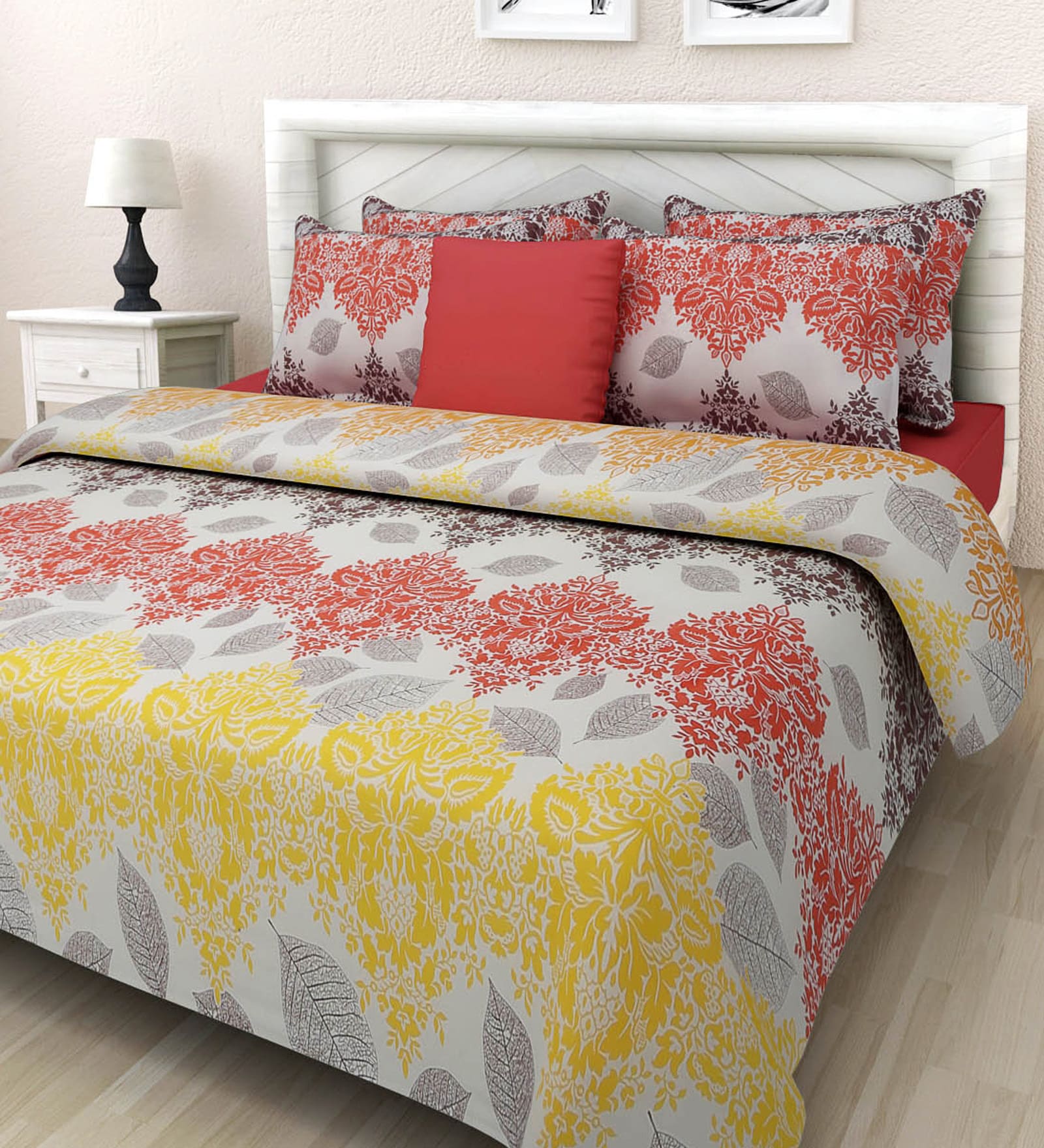Buy Swastika Multicolour Cotton Queen Size Bed Sheet with 2 Pillow ...