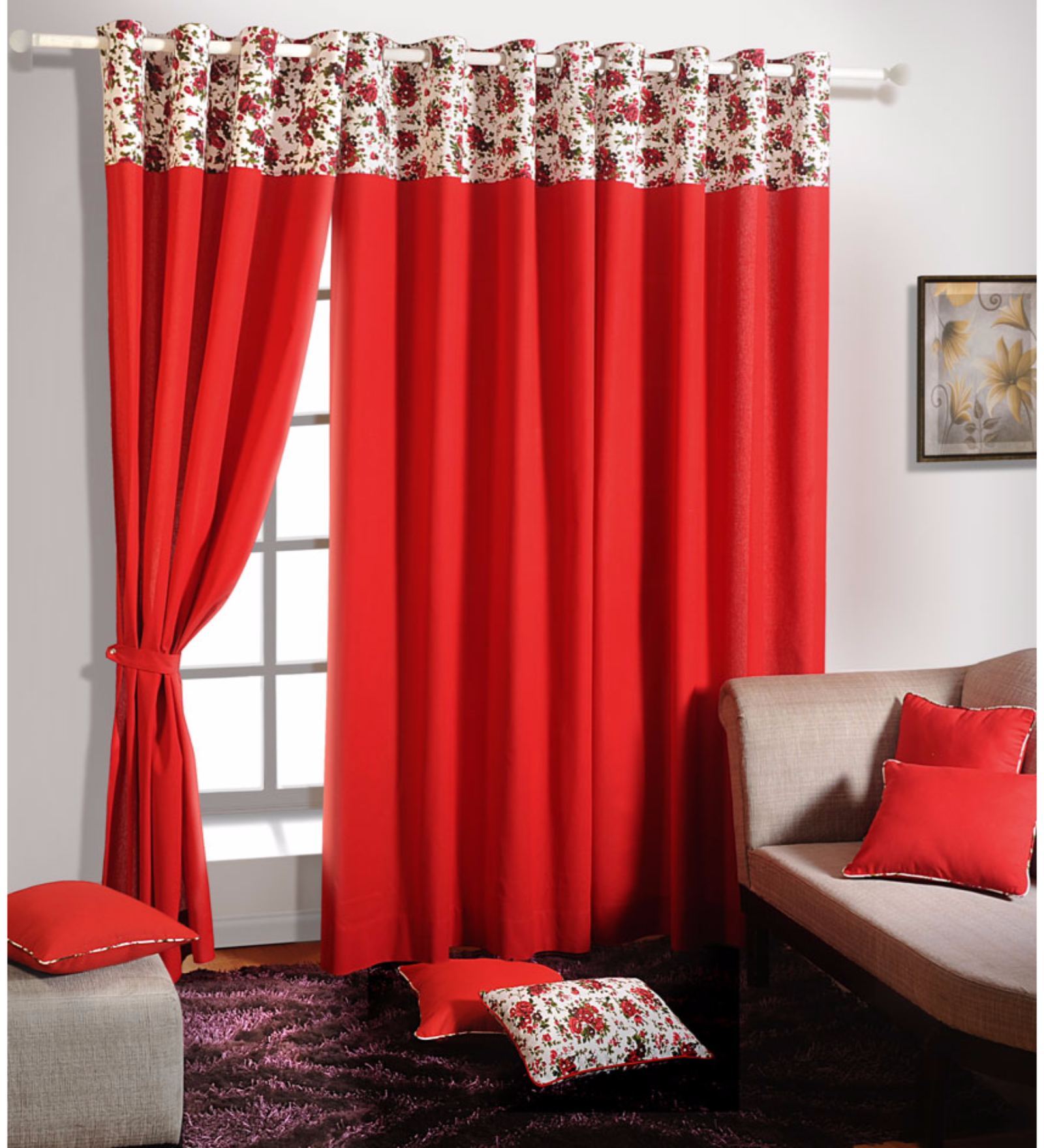 Buy Red Cotton Solid Plain Eyelet Curtain by Swayam Online - Solid ...