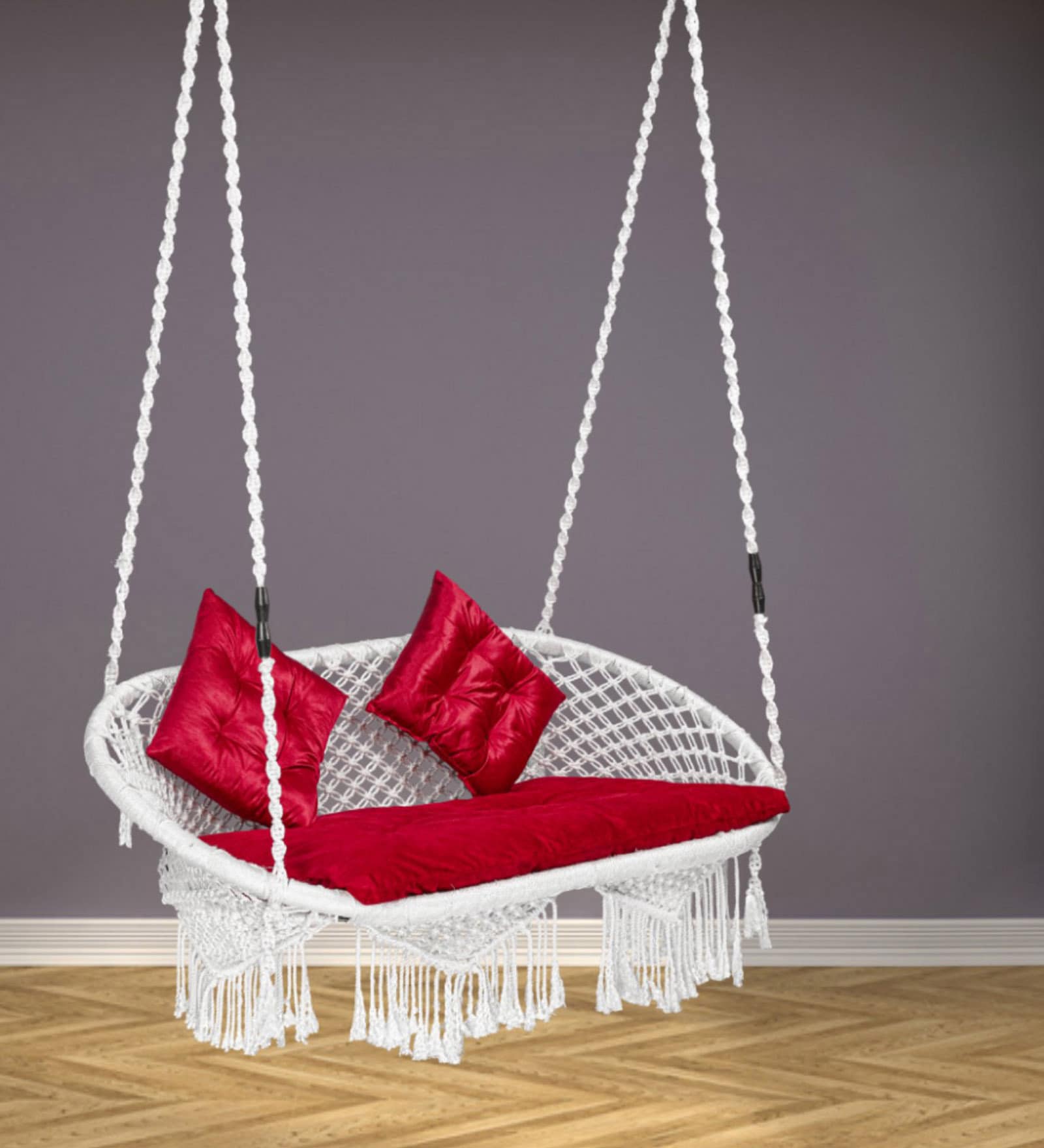 Buy Fabric Swing in White & Red Colour with cushions at 14% OFF by ...