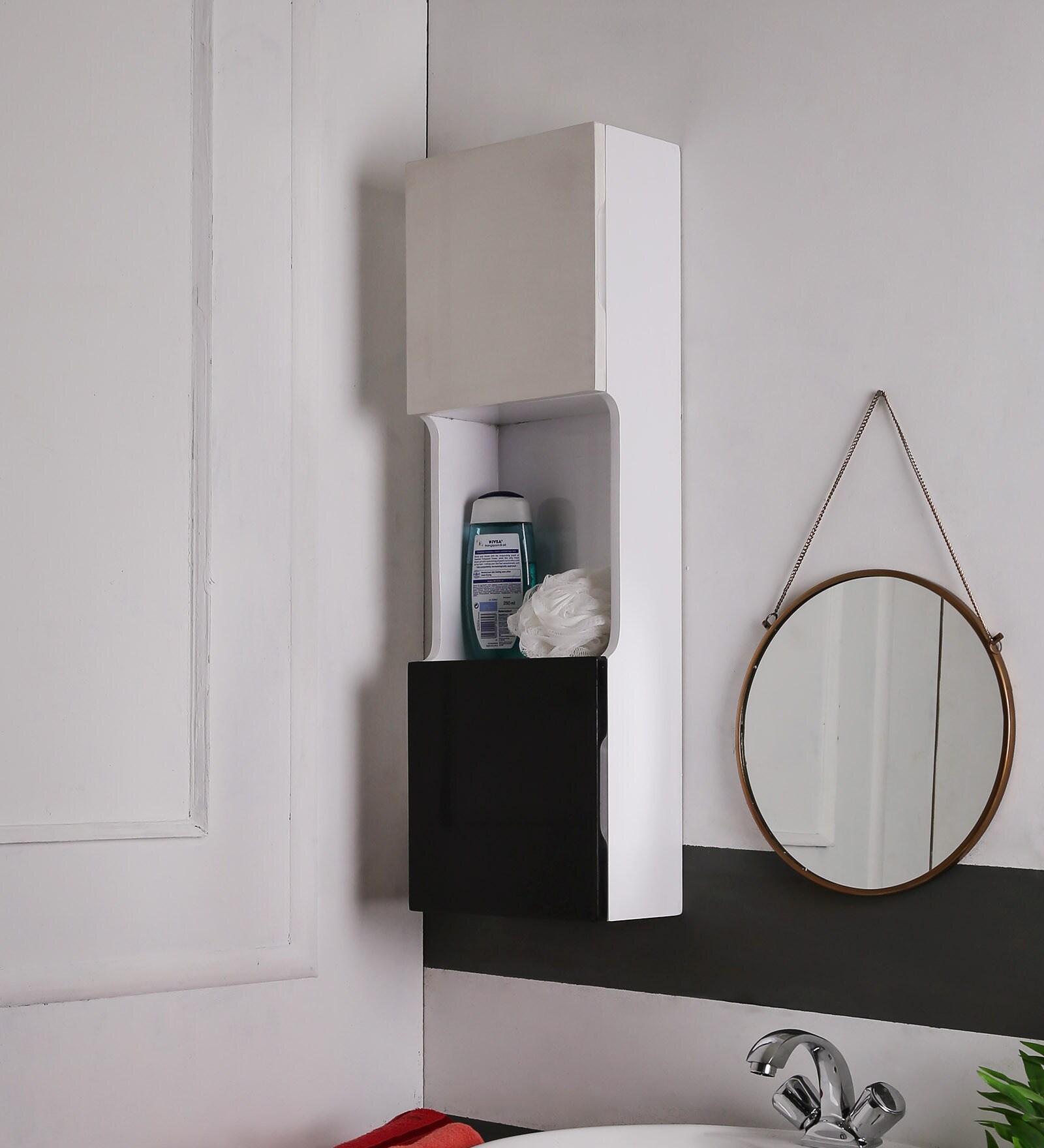 Buy PVC Black and White 3 Compartment Bathroom Cabinet (L: 10, W: 5, H ...