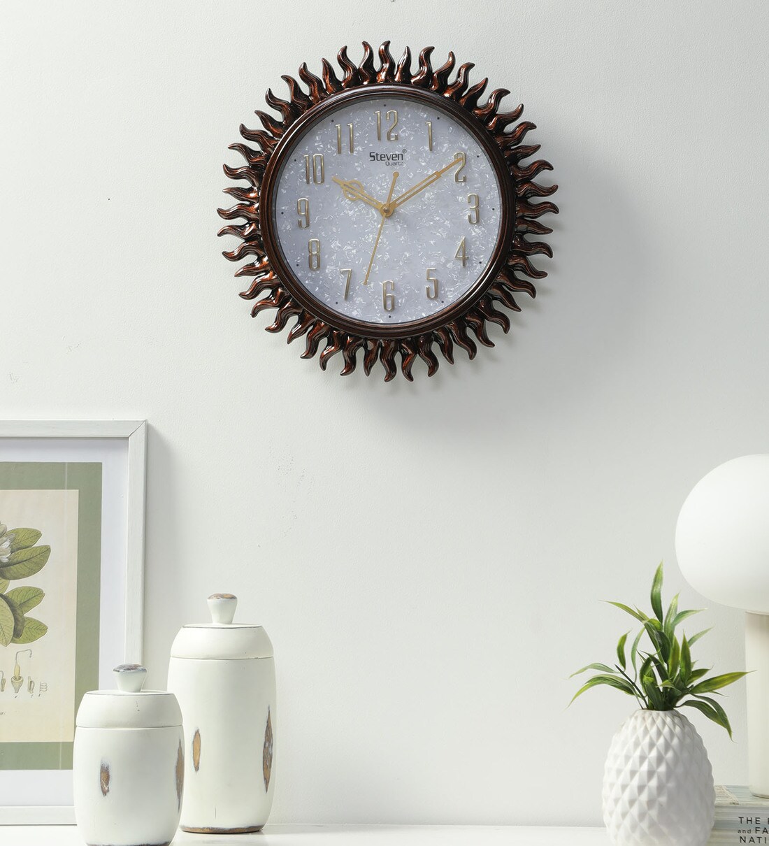 Buy Synthetic Sun Style Wall Clock In Brown by FunkyDecors | Pepperfry