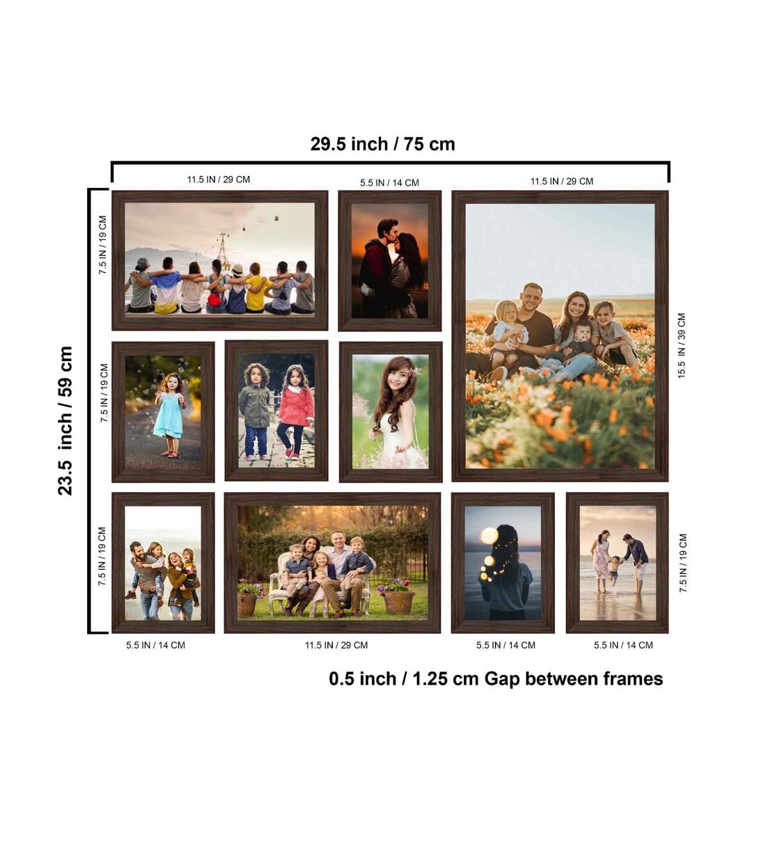 Buy Synthetic Wood Wall Collage Set of 10 Photo Frames By Elegant Arts ...