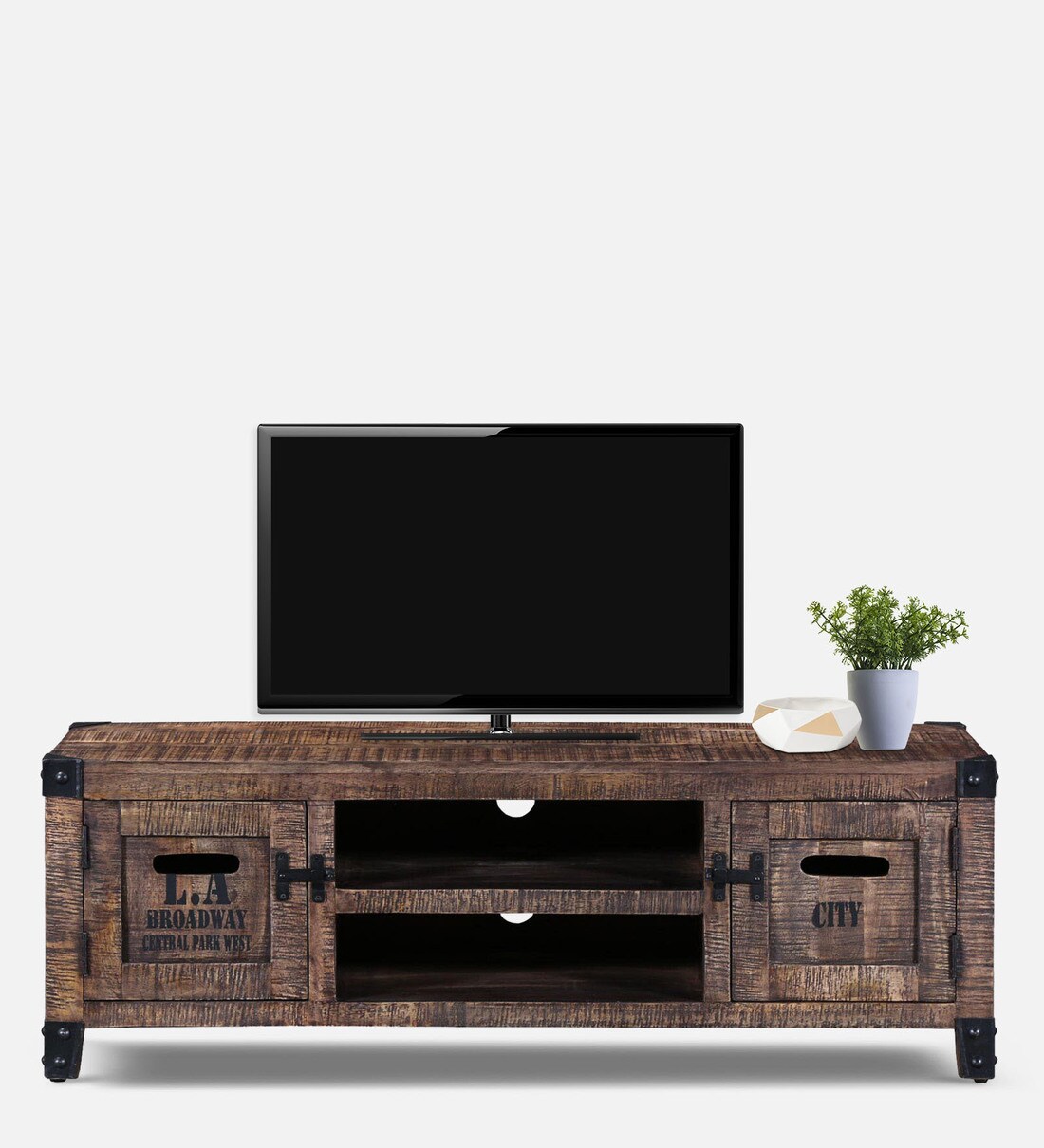 Buy Agnetha Solid Wood TV Console In Distress Finish For TVs Up To 55 ...