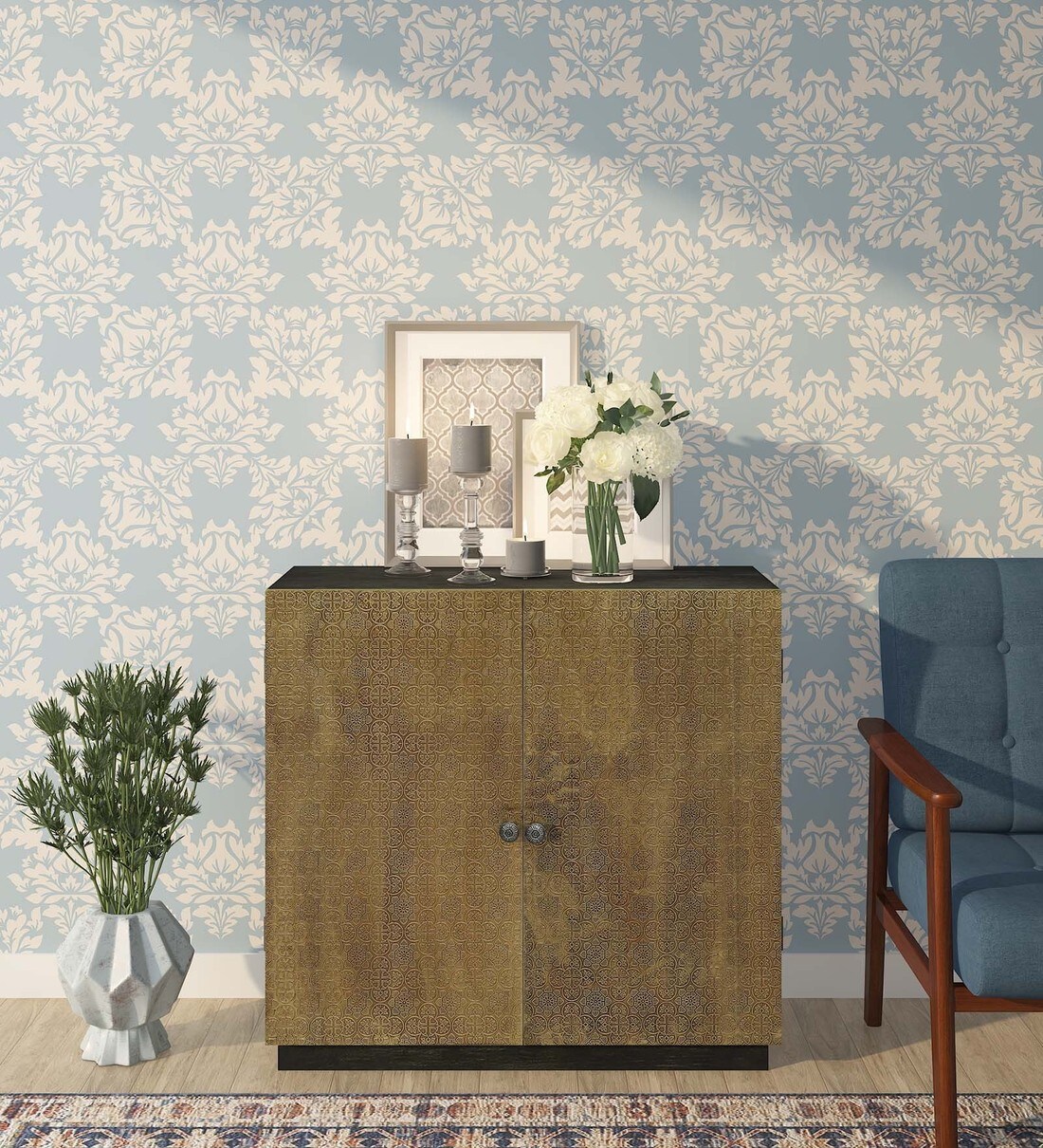 Buy Tapan Solid Wood Cabinet with Metal Cladding in Gold Finish at 4% ...