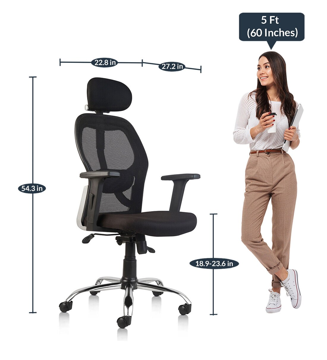 Buy Tauras High back Breathable Mesh Ergonomic Chair in Black Colour by ...