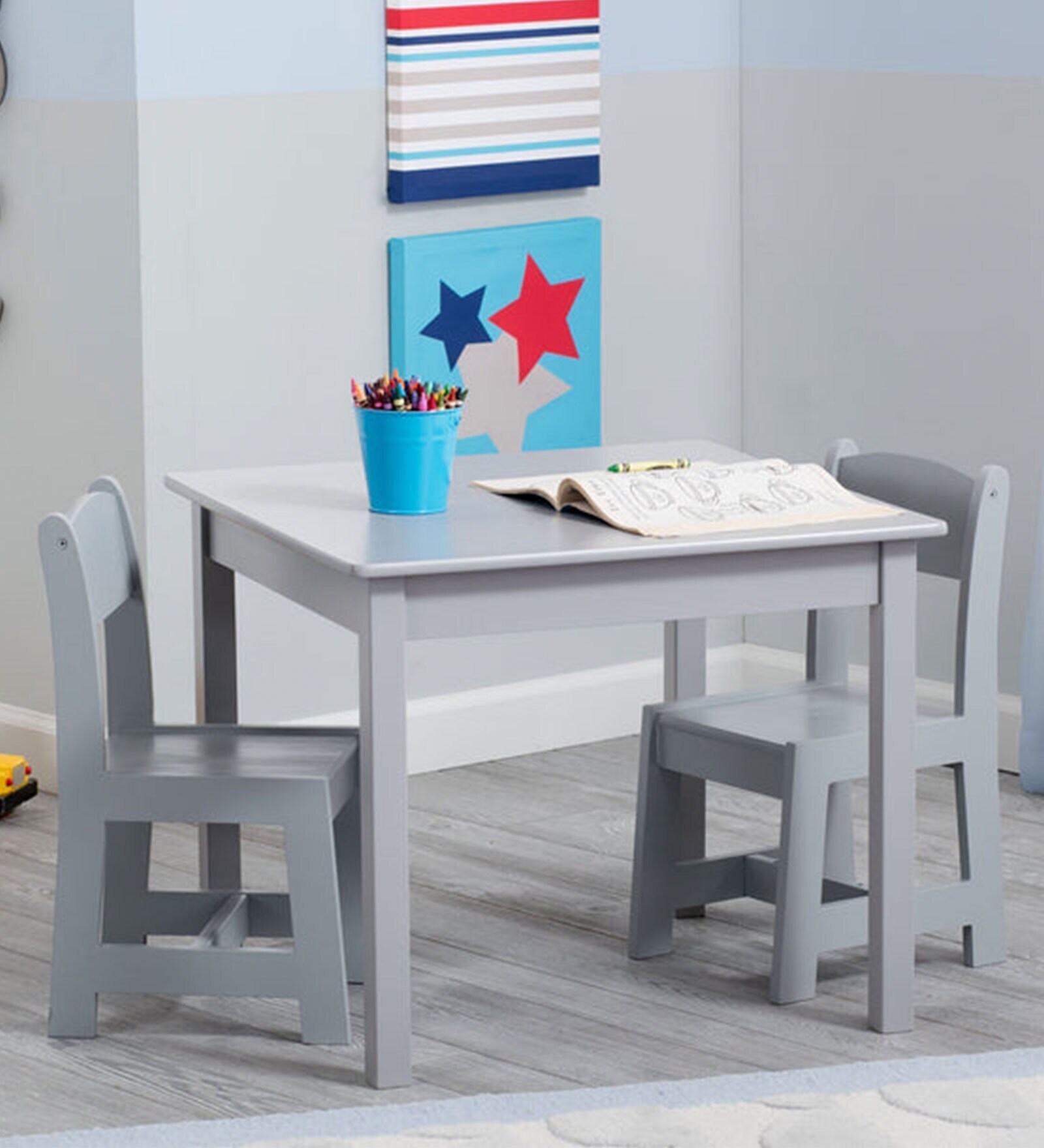 Buy Rain Cloud Solid Wood Kids Activity Table in Grey Colour with Chair ...