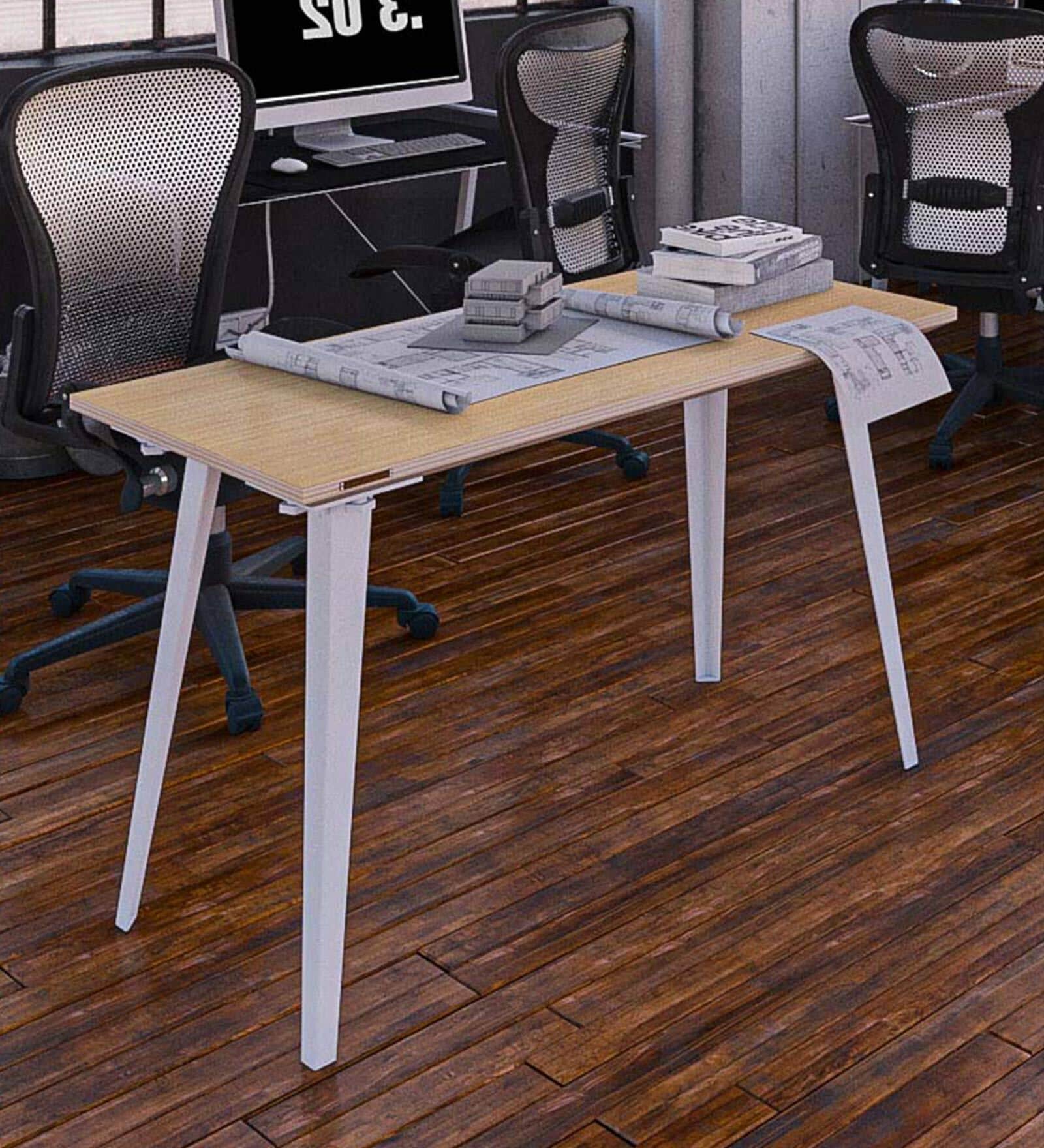 Buy Takeshi Oak Veneer Desk in White Metal Legs at 17% OFF by Pelican ...
