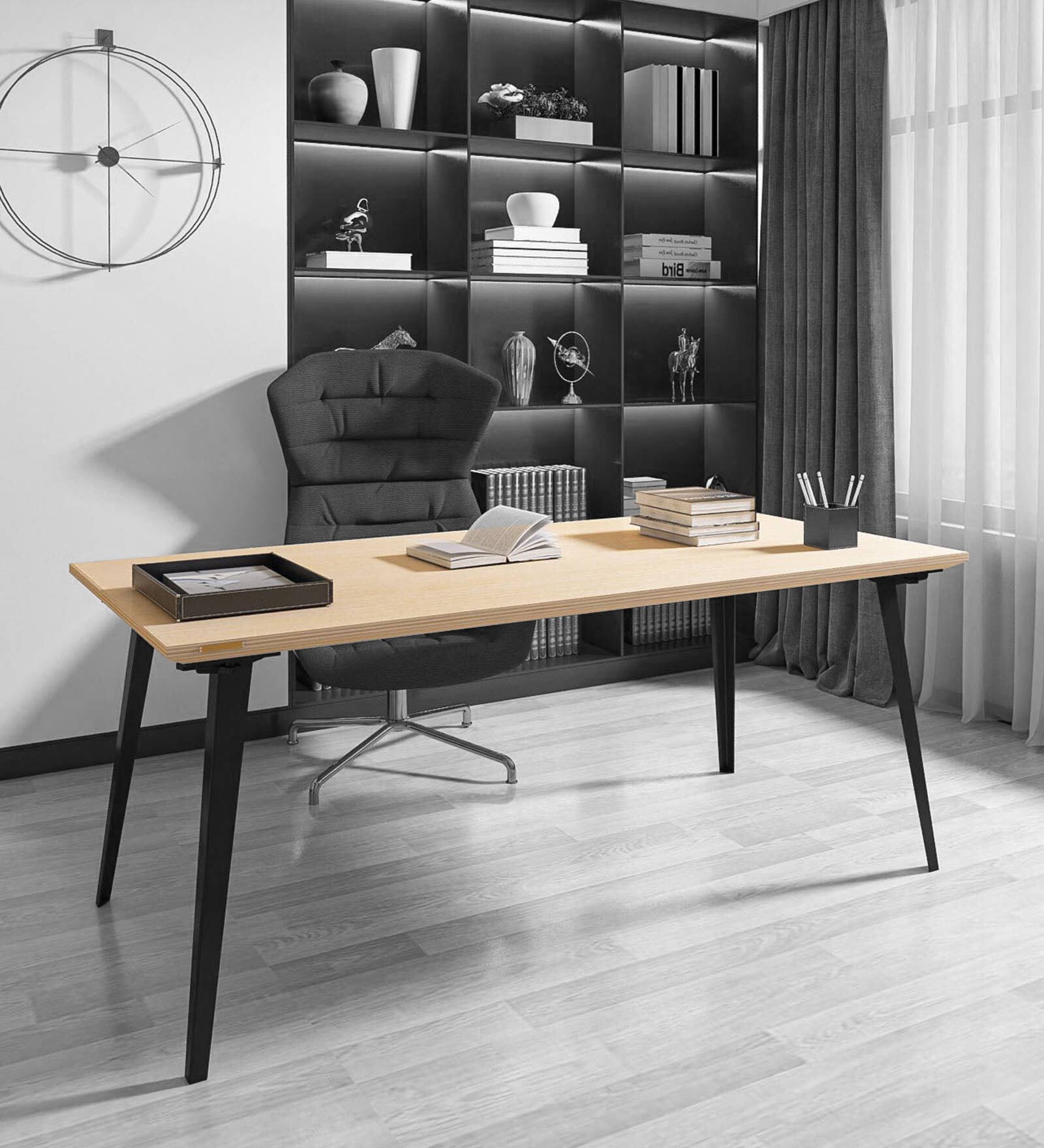 Buy Takeshi Oak Veneer Pro Desk in Black Metal Legs at 19% OFF by ...
