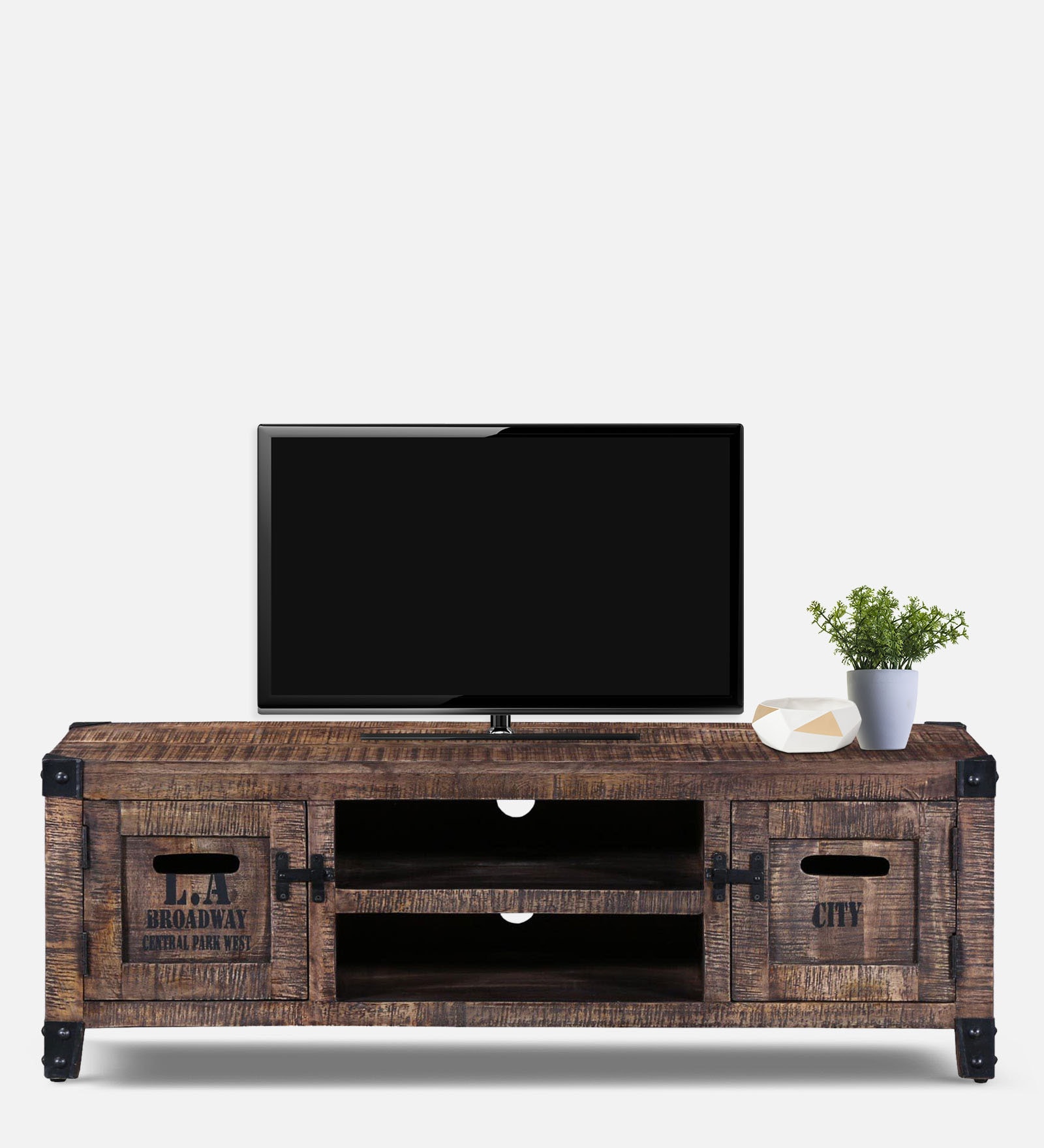 Buy Agnetha Solid Wood TV Console In Distress Finish For TVs Up To 55 ...