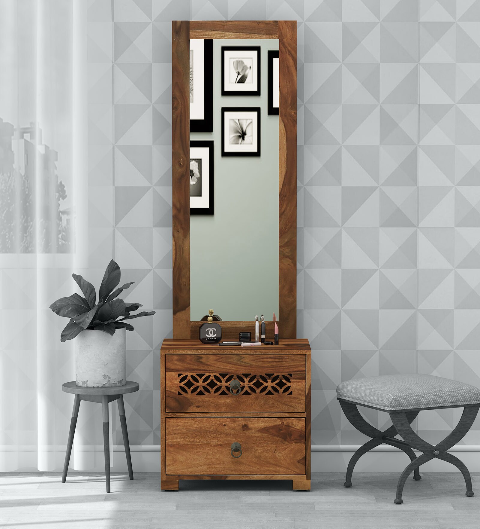 Buy Tara Sheesham Wood Dresser with Mirror in Rustic Teak Finish at 6% ...