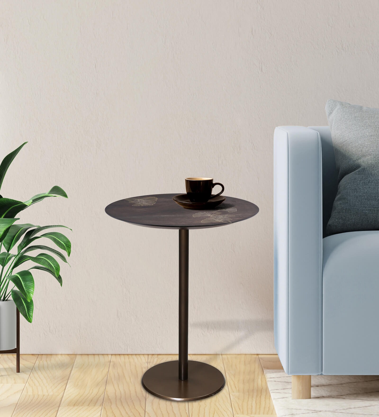 Buy Tarkashi Biloba Brass Inlay End Table in Dark Brown Colour at 15% OFF by Orvi Home | Pepperfry