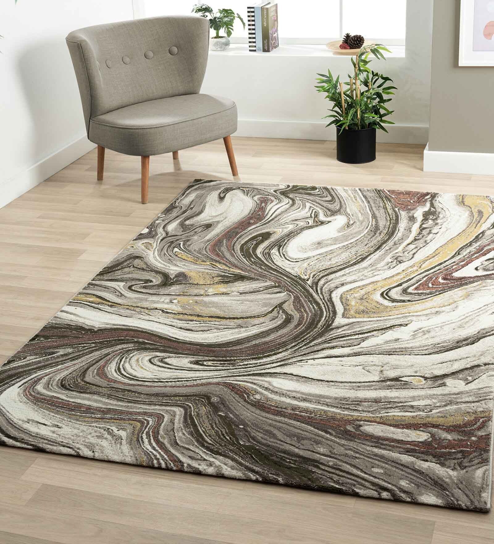 Buy Taupe 100% Polyester Abstract 4 x 6 Feet Machine Made Carpet by ...